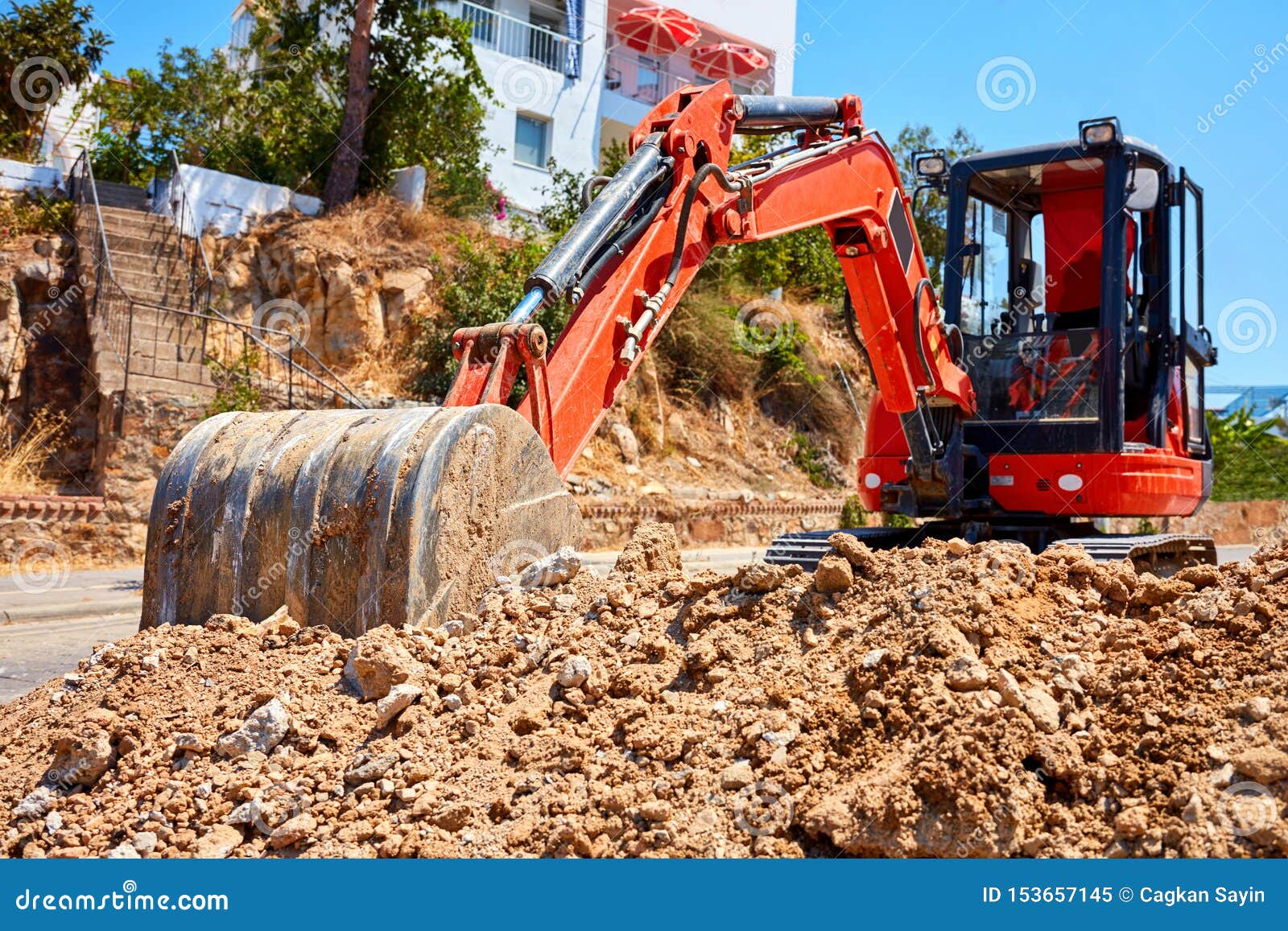 An Earth Mover Digger on the Road Stock Image - Image of construction ...