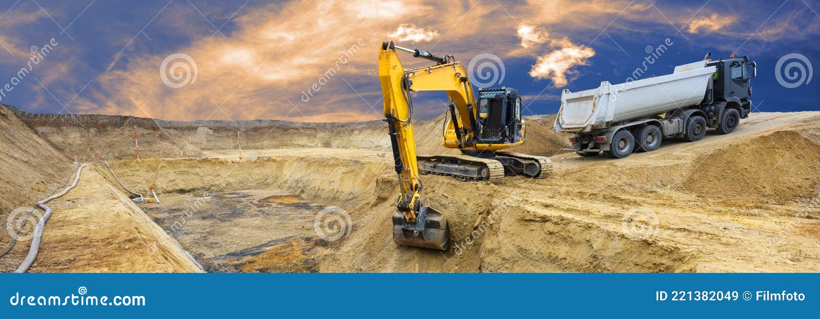Earth Mover and Excavator at Work Stock Image - Image of industrial ...