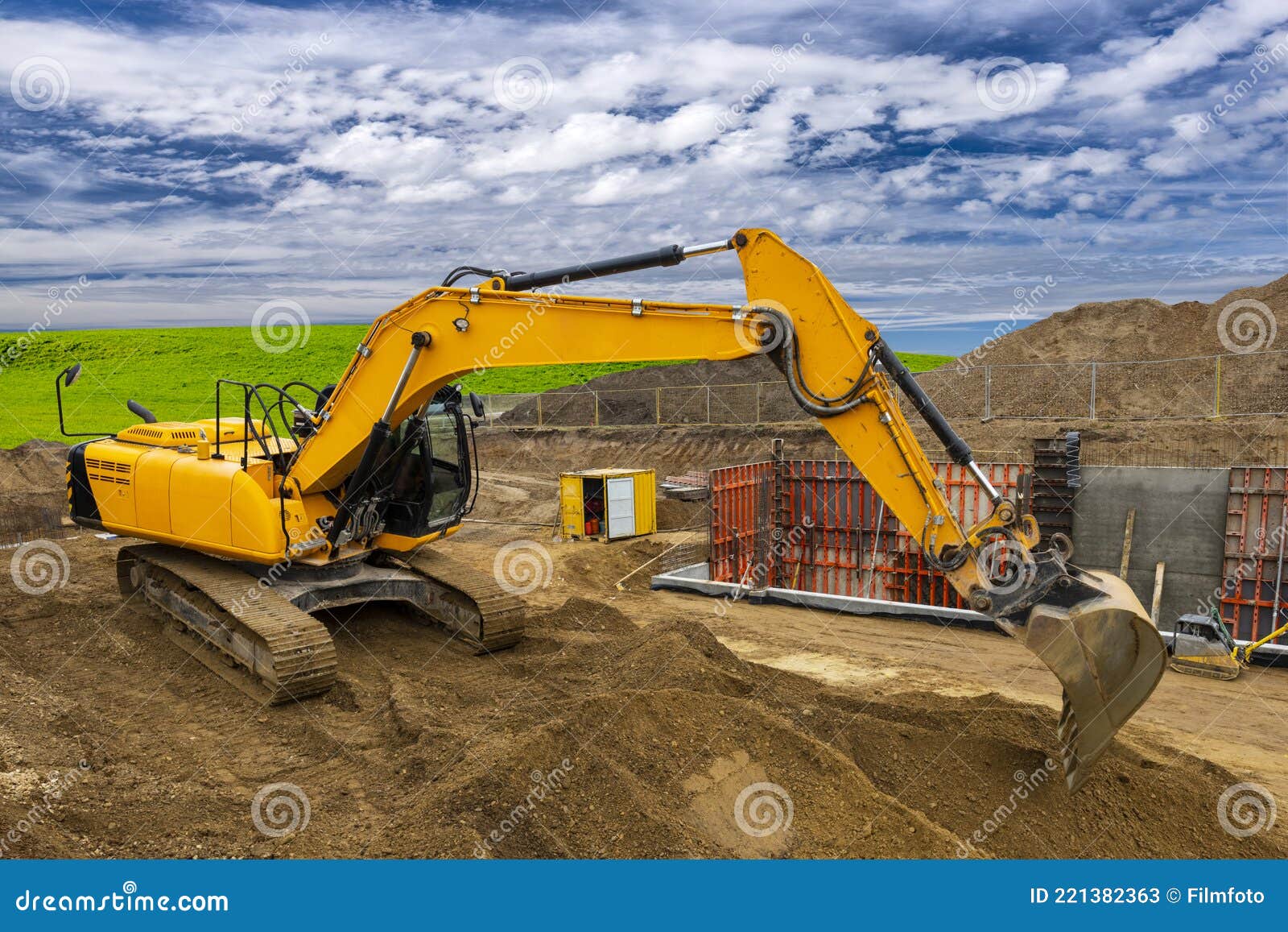 Earth Mover and Excavator at Work Stock Image - Image of dirt ...