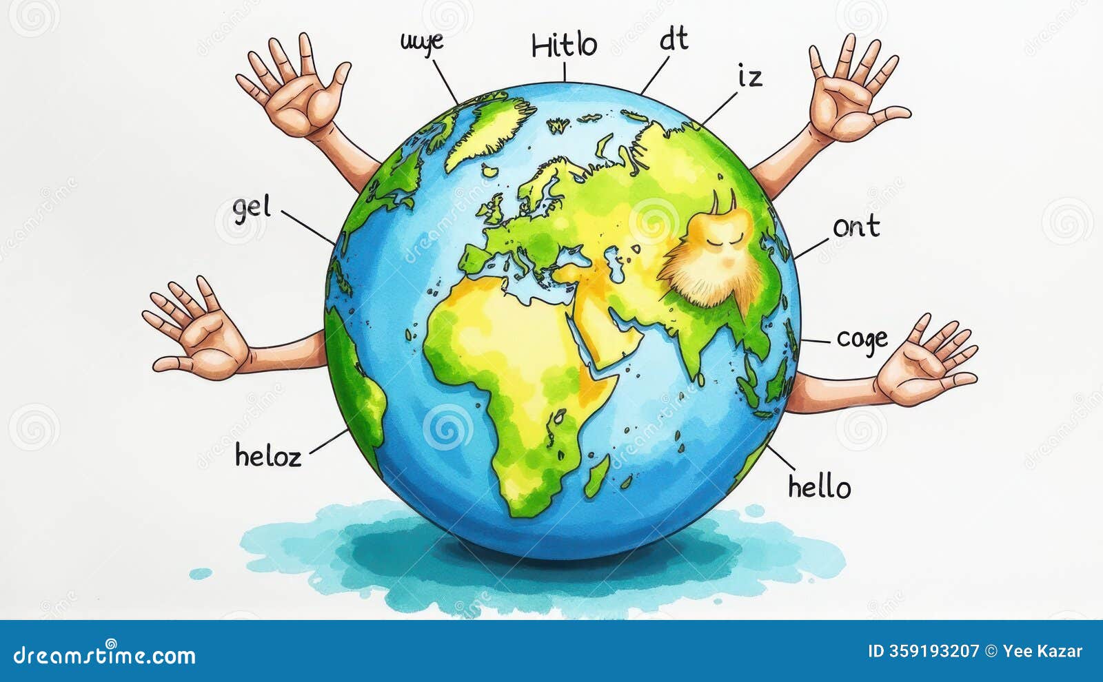 Earth with Multiple Hands Saying Hello in Different Languages Stock ...