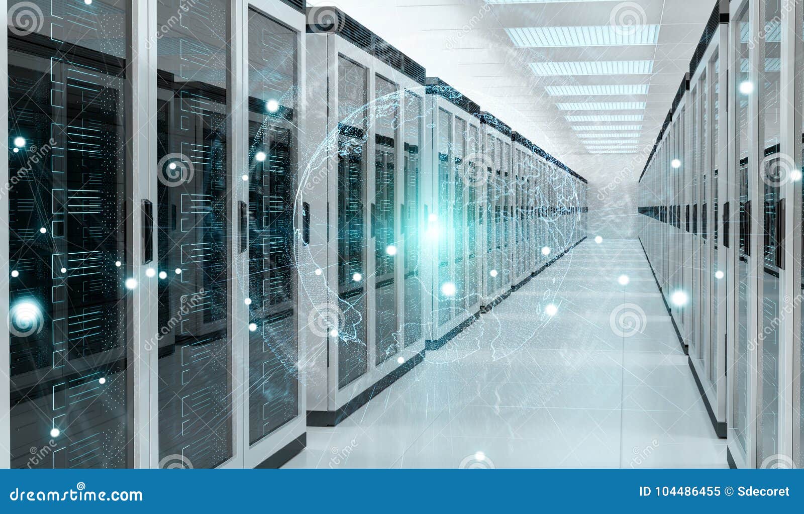 Earth Network Flying Over Server Room Data Center 3D Rendering Stock ...