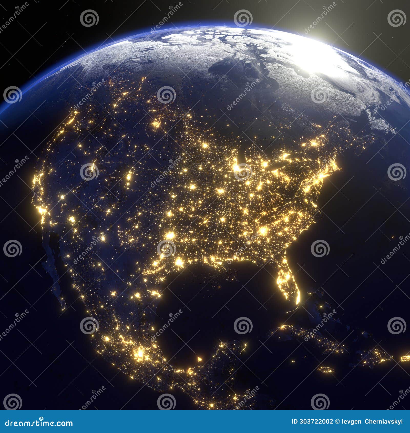 Earth at Night from Around the Globe, 3D Rendering Stock Illustration ...