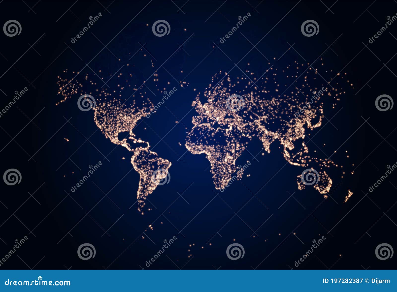 Earth Night Map. Vector Illustration of Cities Lights from Space. Dark ...