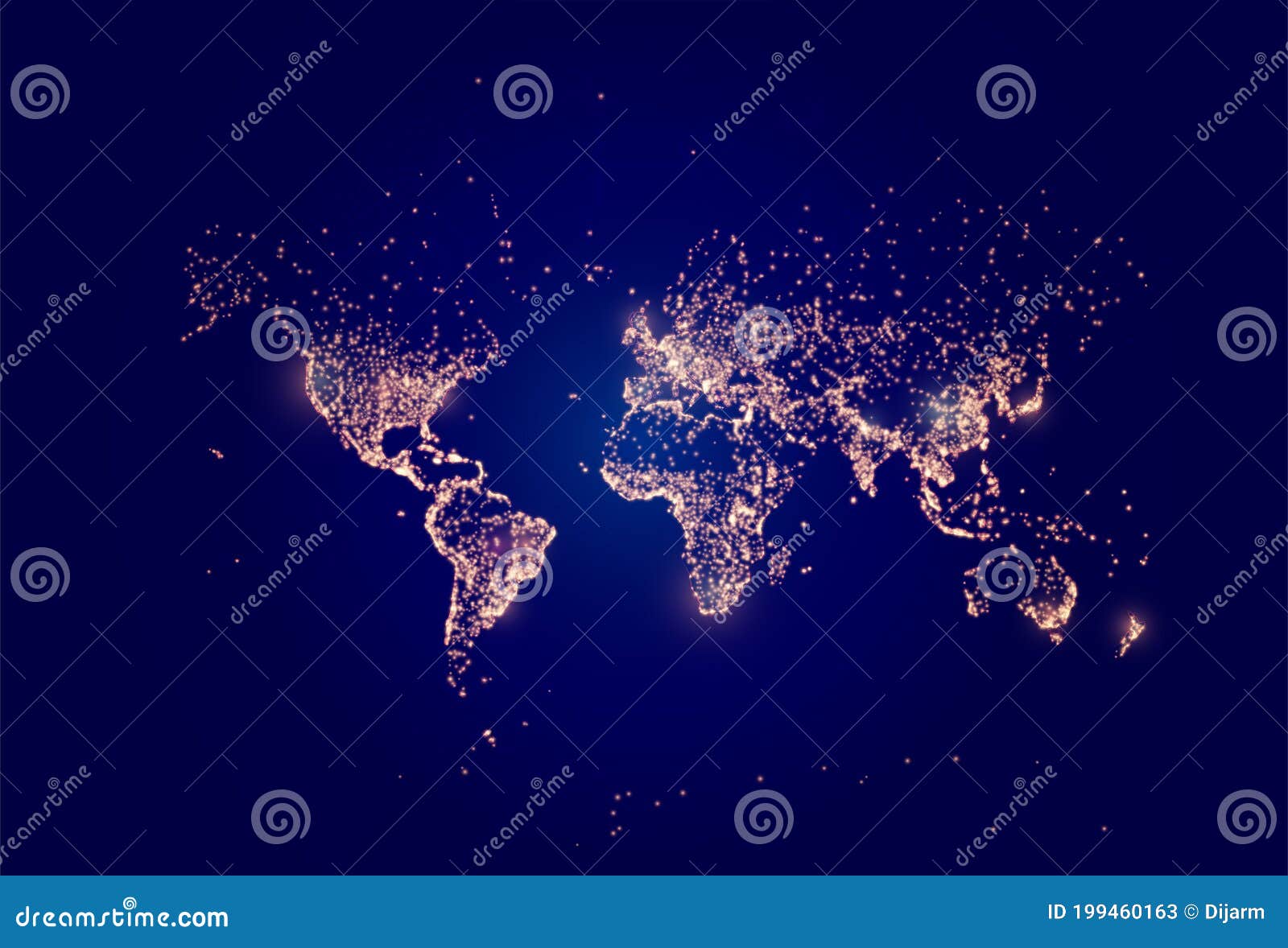 Earth Night Map. Vector Illustration of Cities Lights from Space. Dark ...