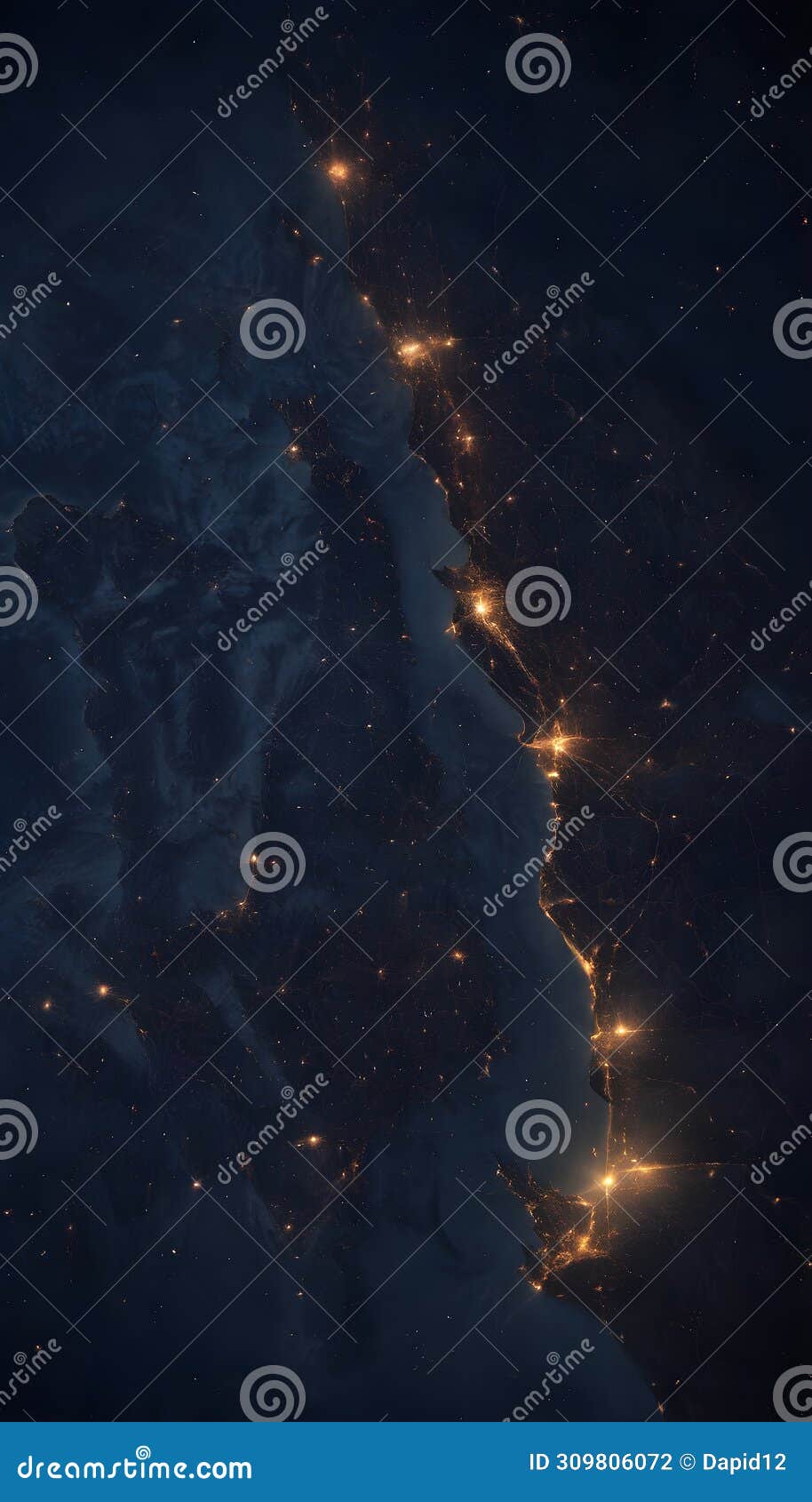 Earth from the Night Sky is Light Up by Lights Stock Illustration ...