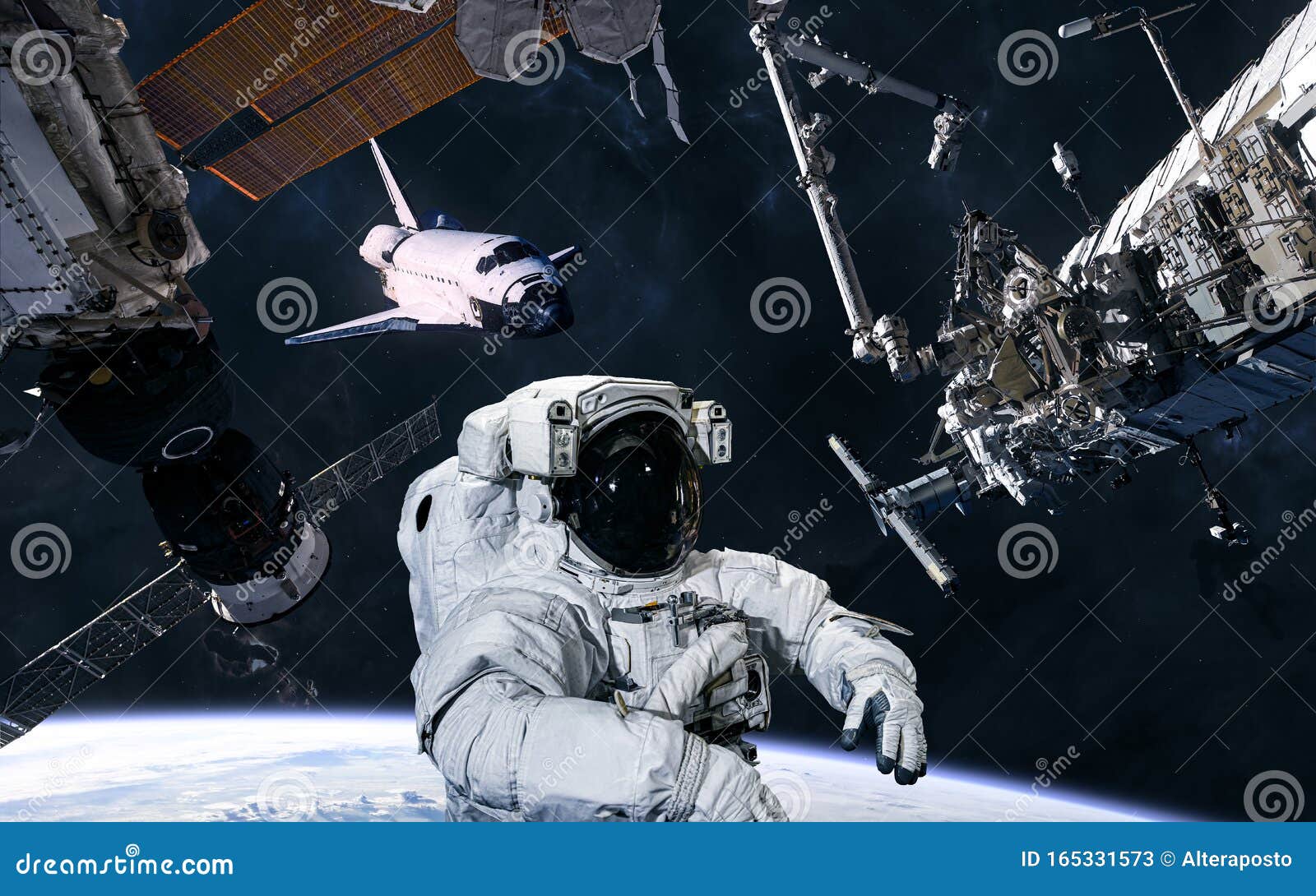 Earth Orbit. Astronaut, ISS, Space Shuttle. Solar System Stock Image ...