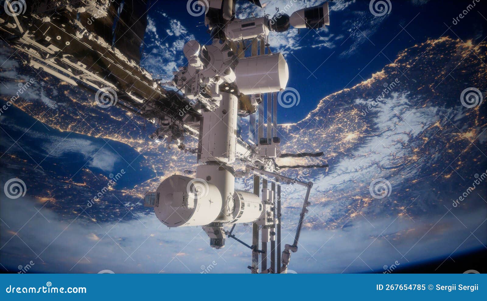 Earth and Outer Space Station Iss Stock Illustration - Illustration of ...