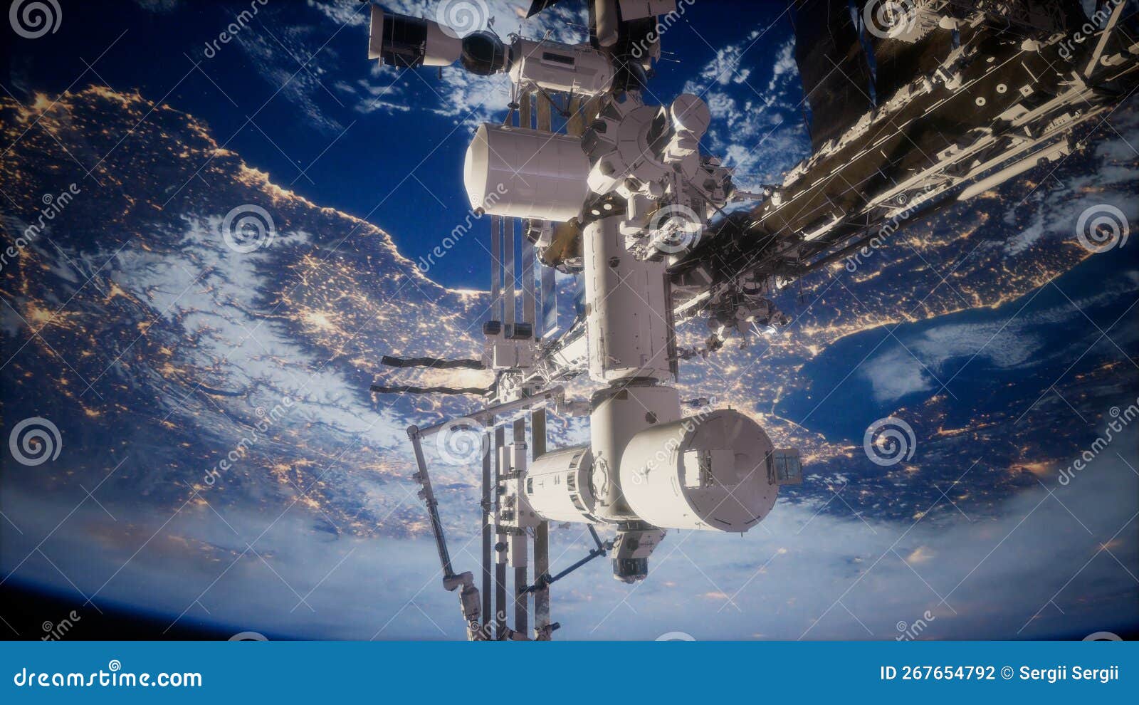 Earth and Outer Space Station Iss Stock Illustration - Illustration of ...