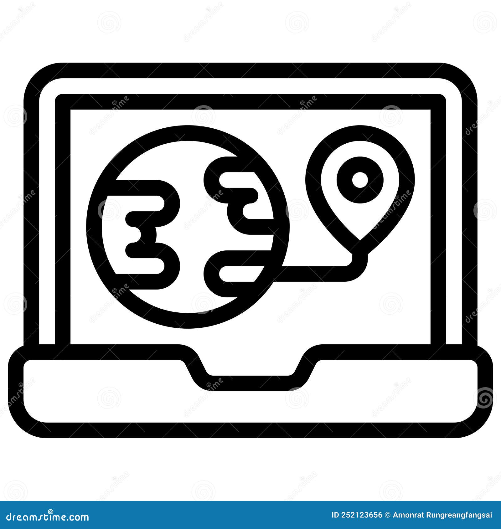 Earth and Pin on Laptop Screen Icon, Location Map and Navigation Vector ...