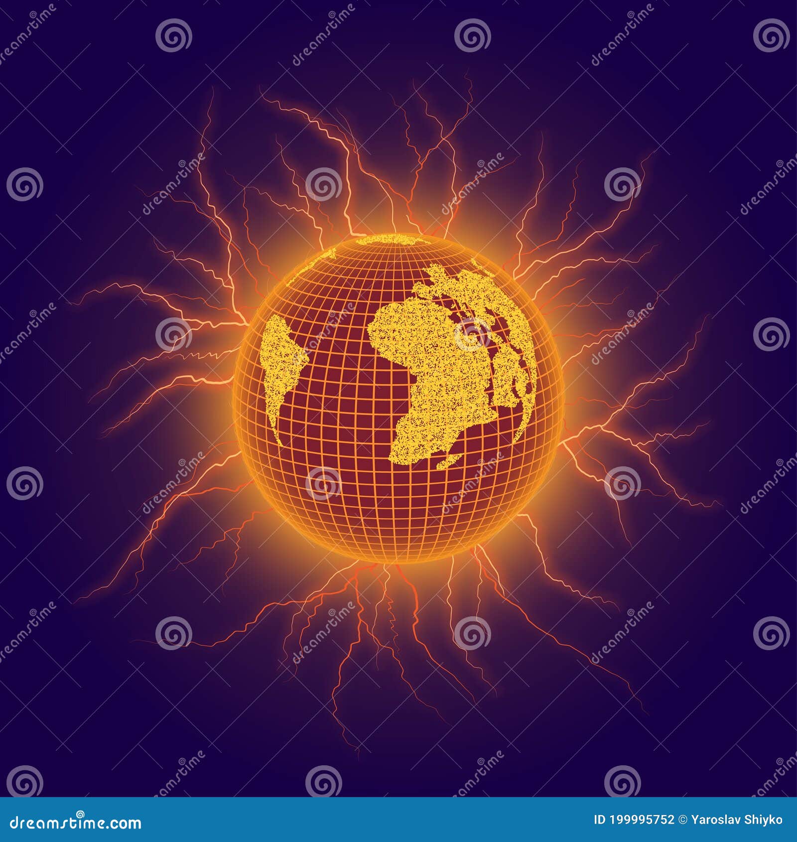 Earth Planet Apocalypse in the Fire Lightnings Stock Vector ...