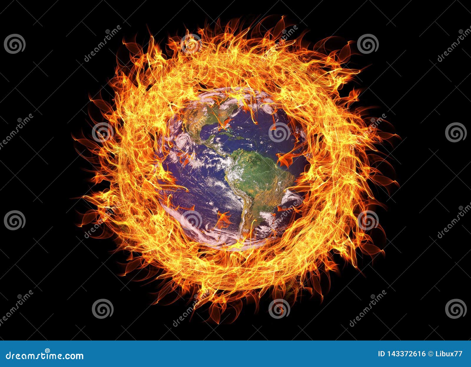 Earth Planet Burning Surronded by Flames. Climate Change or Environment ...