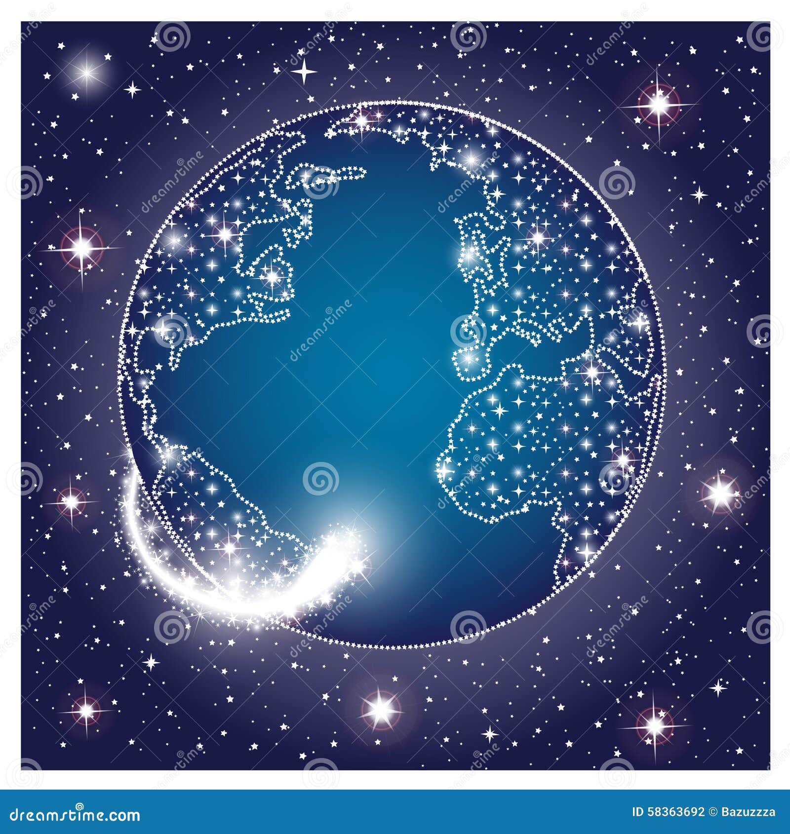 Earth Planet in Dark Space with Glowing Sparkle Stars. Vector ...