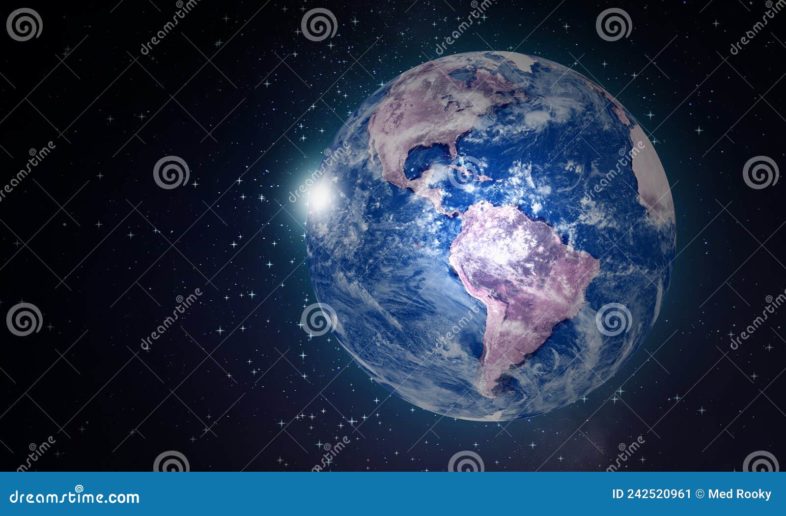 The Earth Planet in an Endless Outer Space. Dark Starry Universe with ...