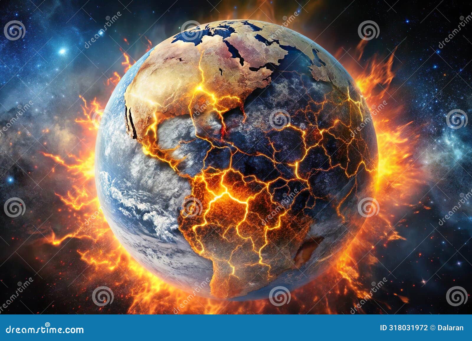 Earth Planet Explode with Flame Fissure. Apocalypse Concept Stock ...
