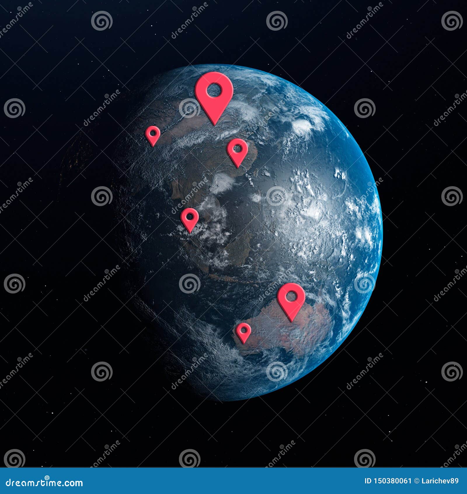 Earth Planet with Geo Pins Over it. 3d Illustration Stock Illustration ...