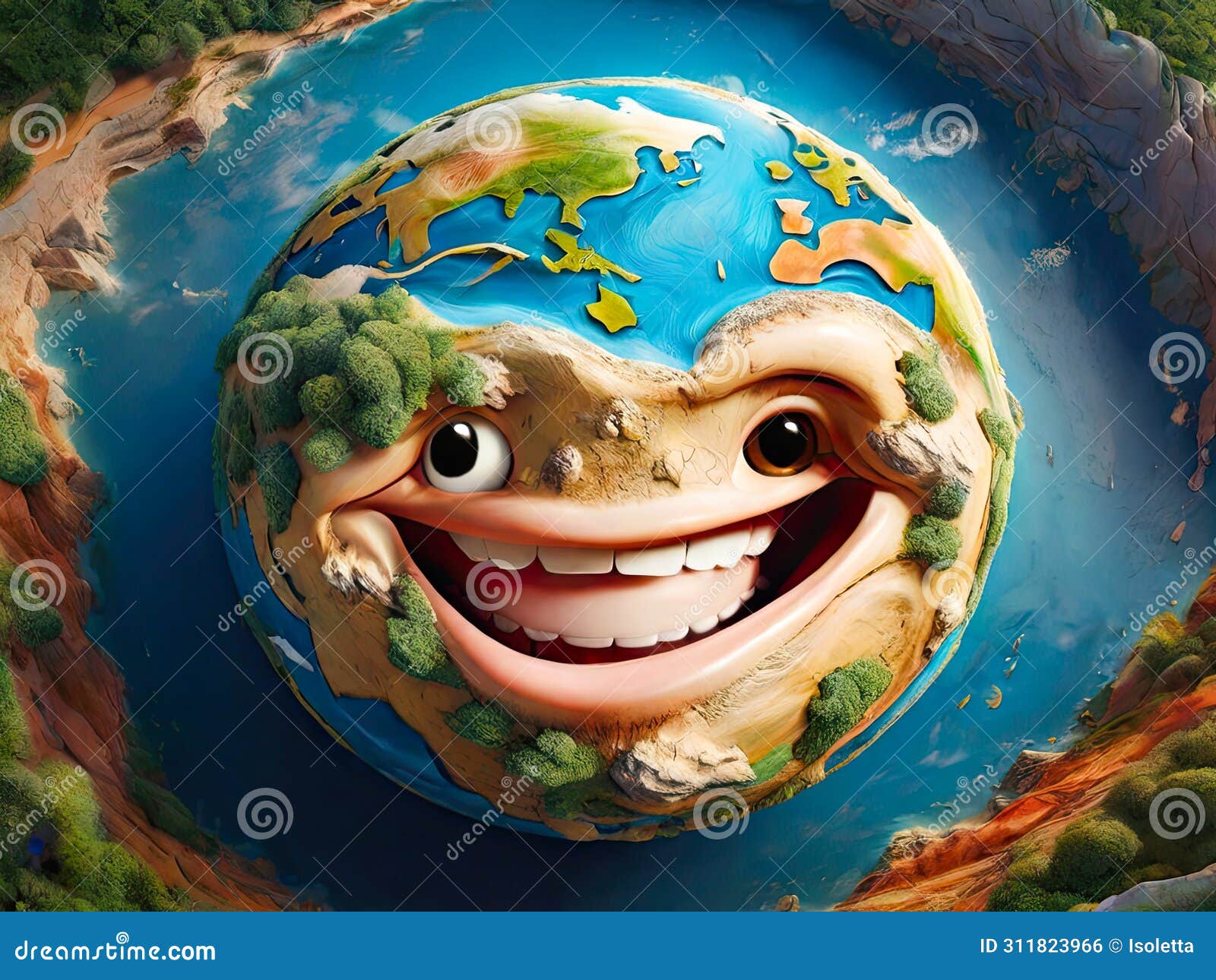 The Earth Planet with Happy Face Stock Photo - Image of poster ...