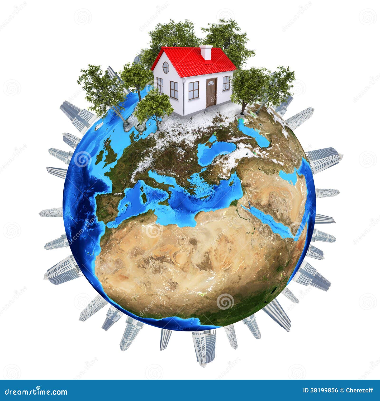Earth Planet Image with Buildings on Surface Stock Illustration ...