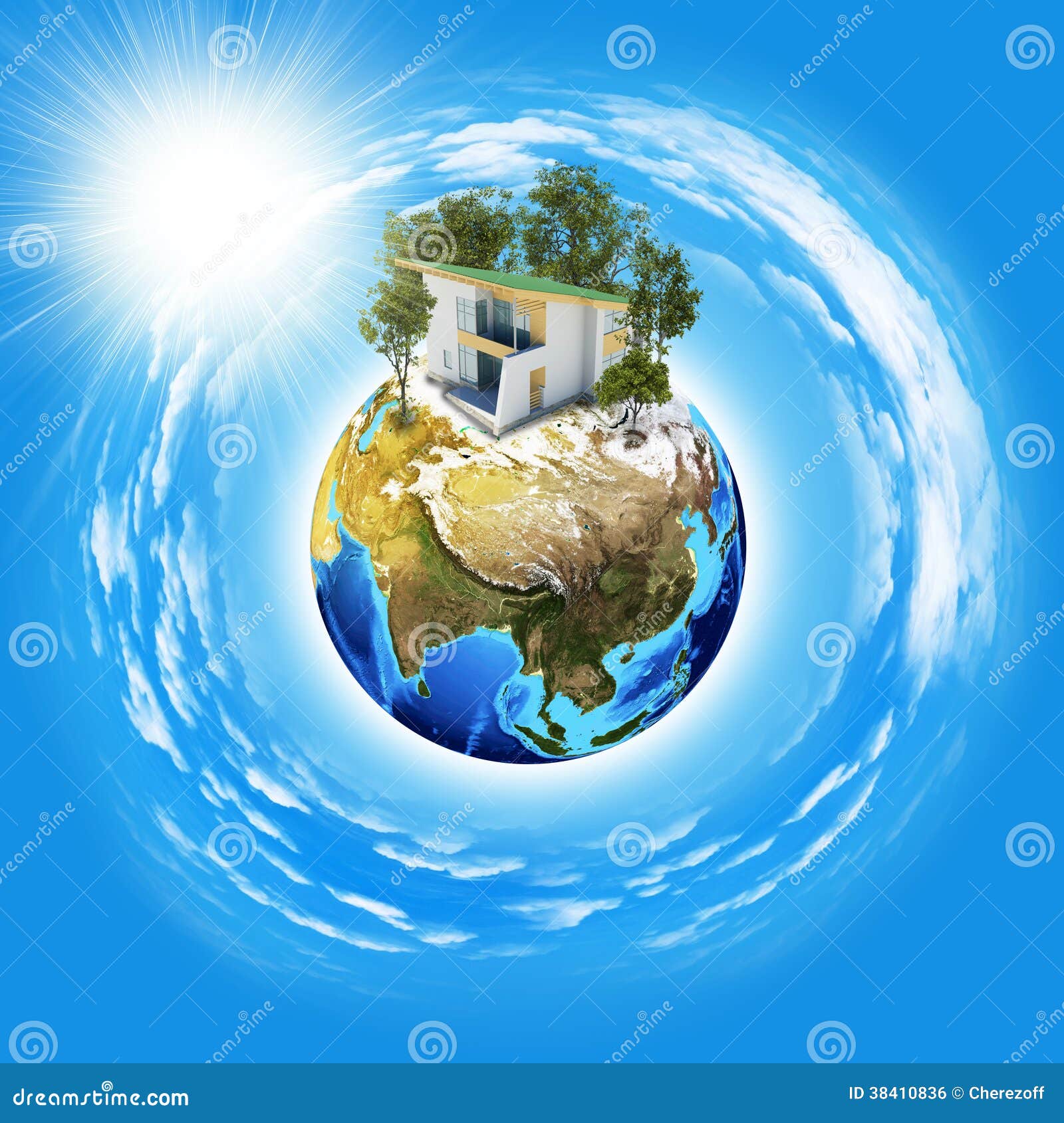 Earth Planet Image with Buildings on Surface Stock Illustration ...