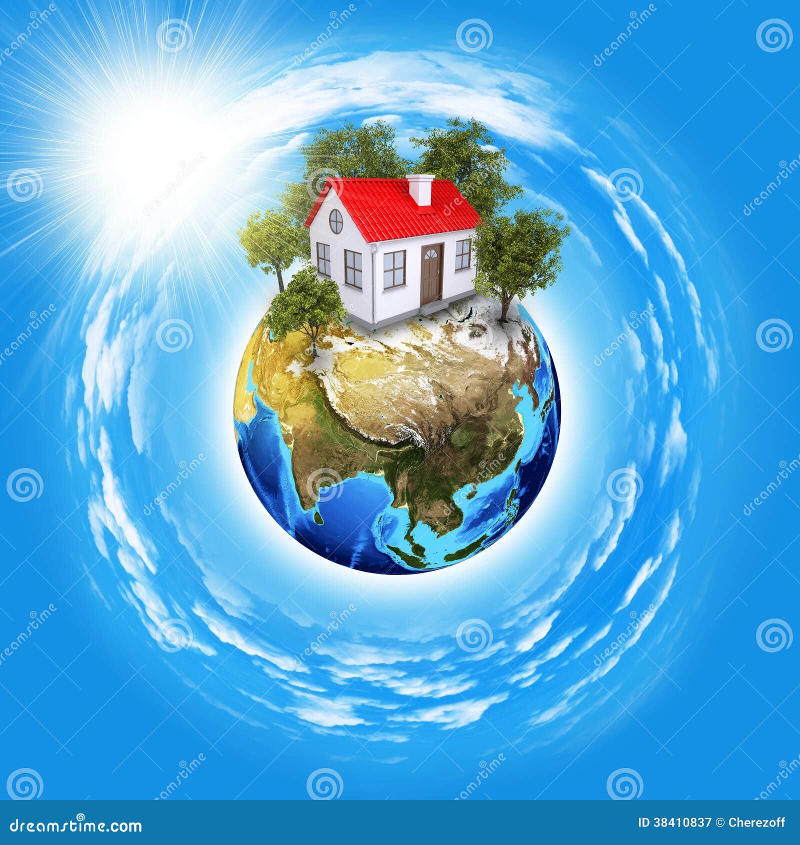 Earth Planet Image with Buildings on Surface Stock Illustration ...
