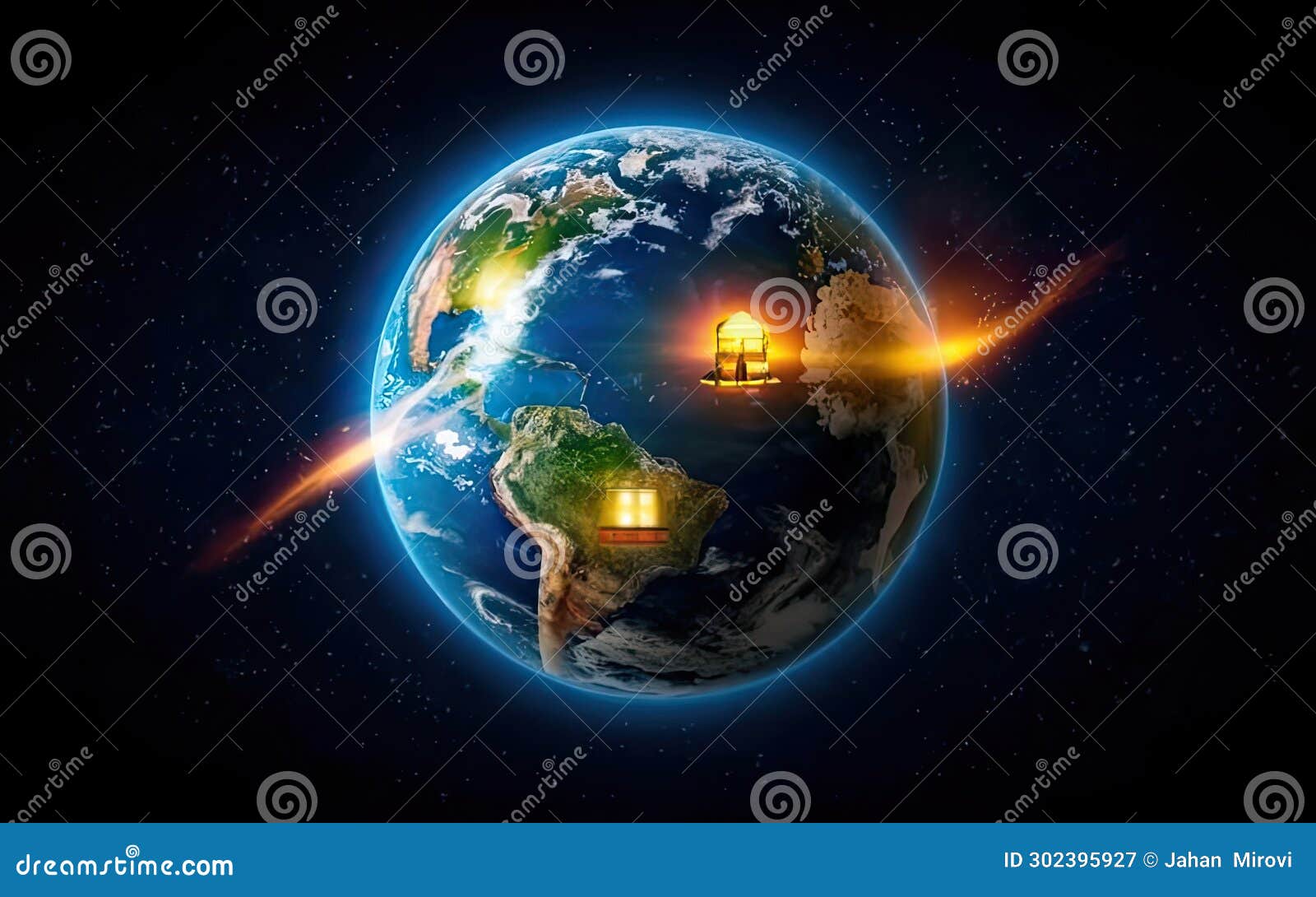 Earth Planet with Light Rays Coming from the Window, Planet Earth ...