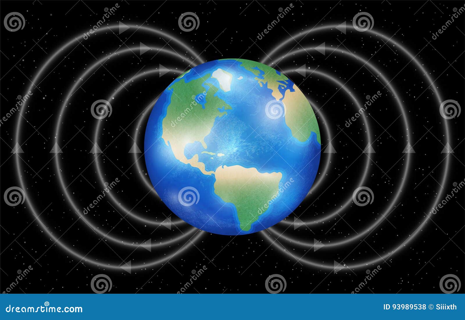 Earth Planet with Magnetic Field on a Black Background Stock Vector ...