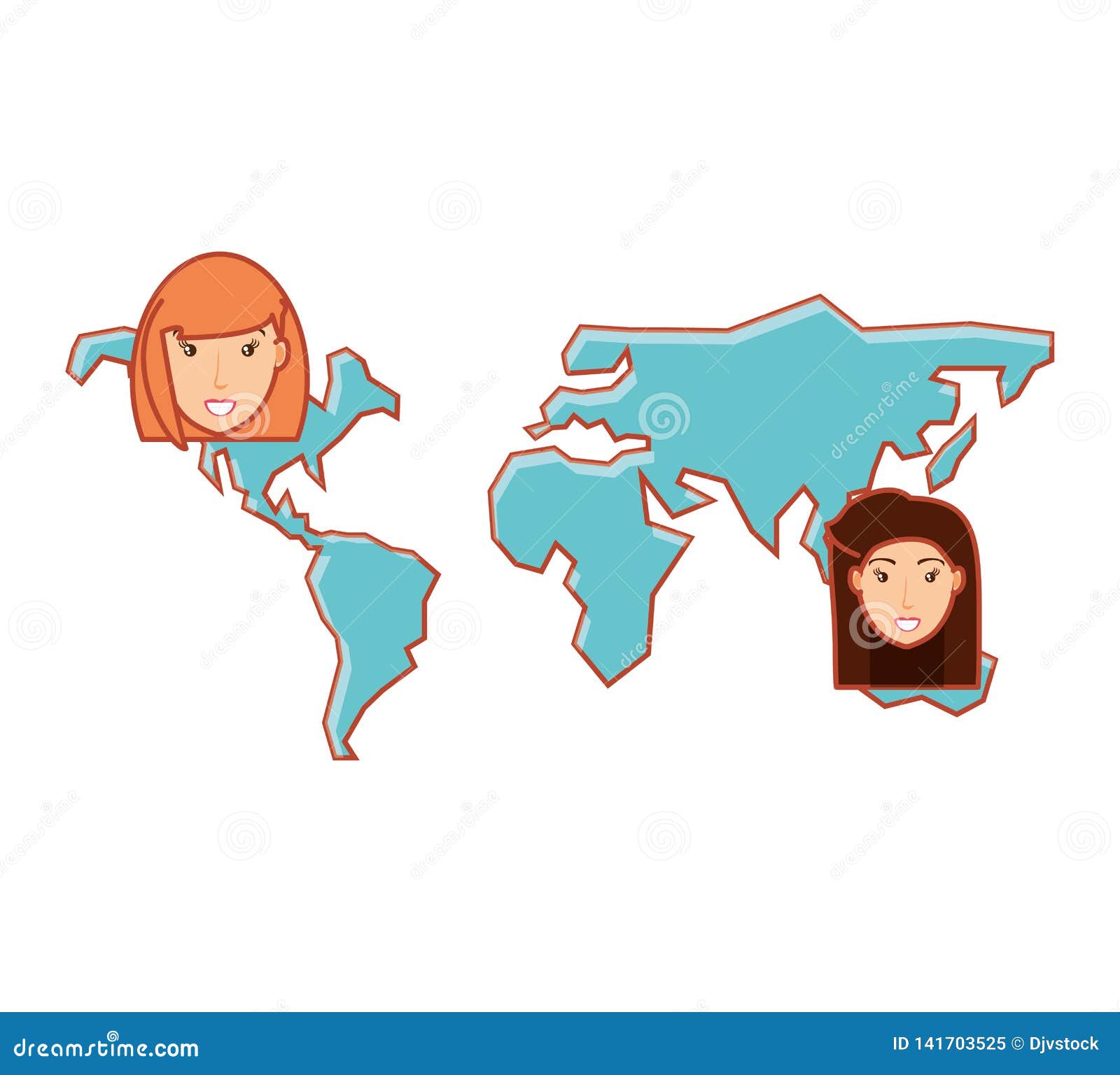 Earth Planet Map with Head of Women Stock Vector - Illustration of ...