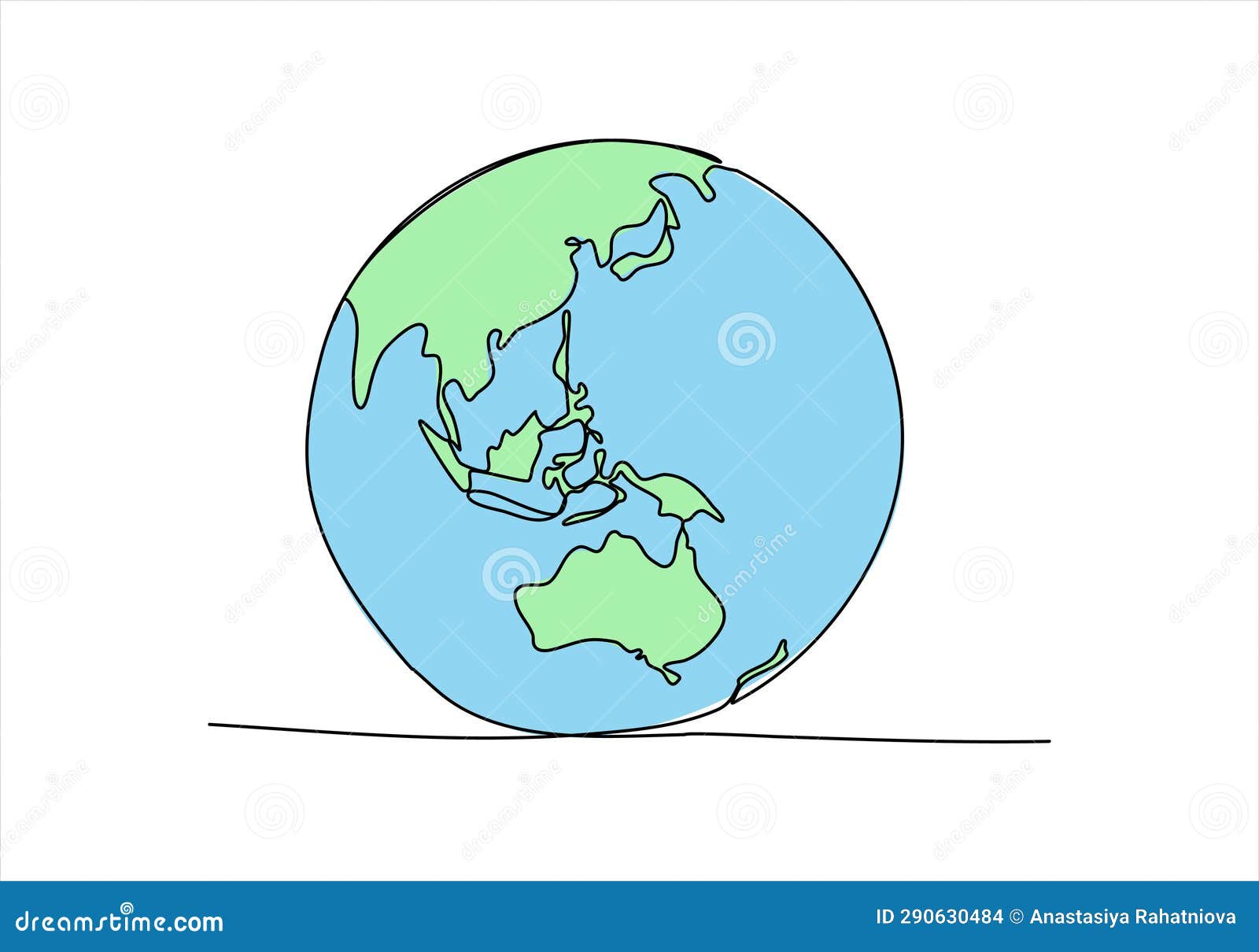 Earth Planet One Line Drawing Colored with Pastel Colors. Vector ...