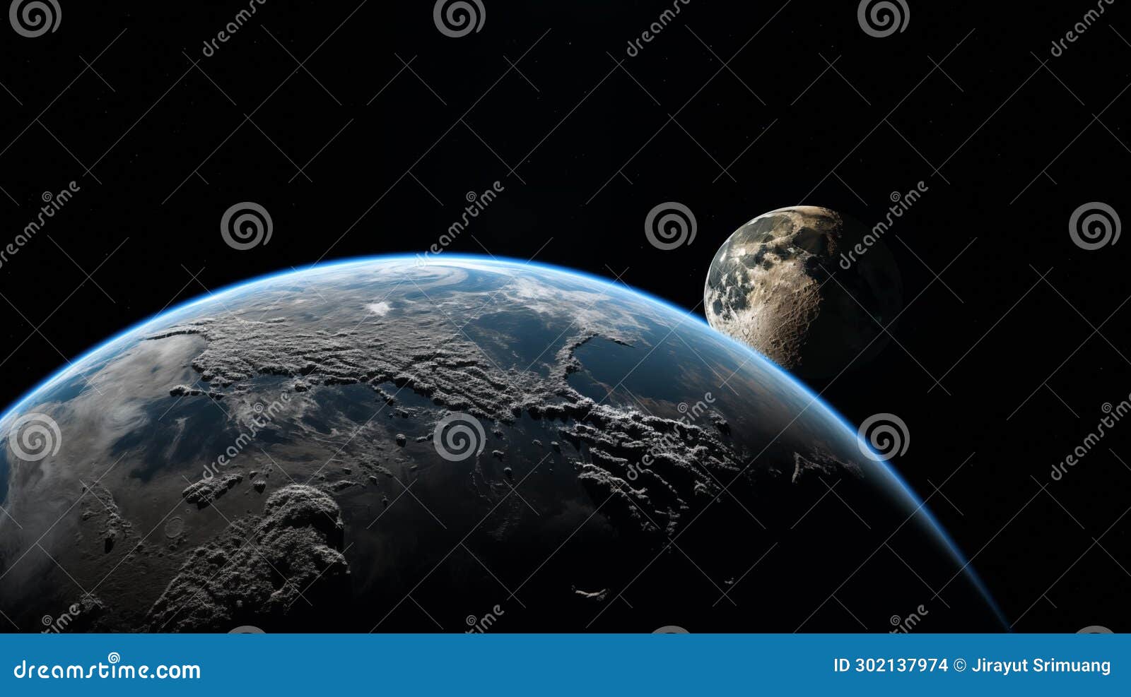 Earth Planet in Outer Space. Earth and Moon, Solar System Element Stock ...