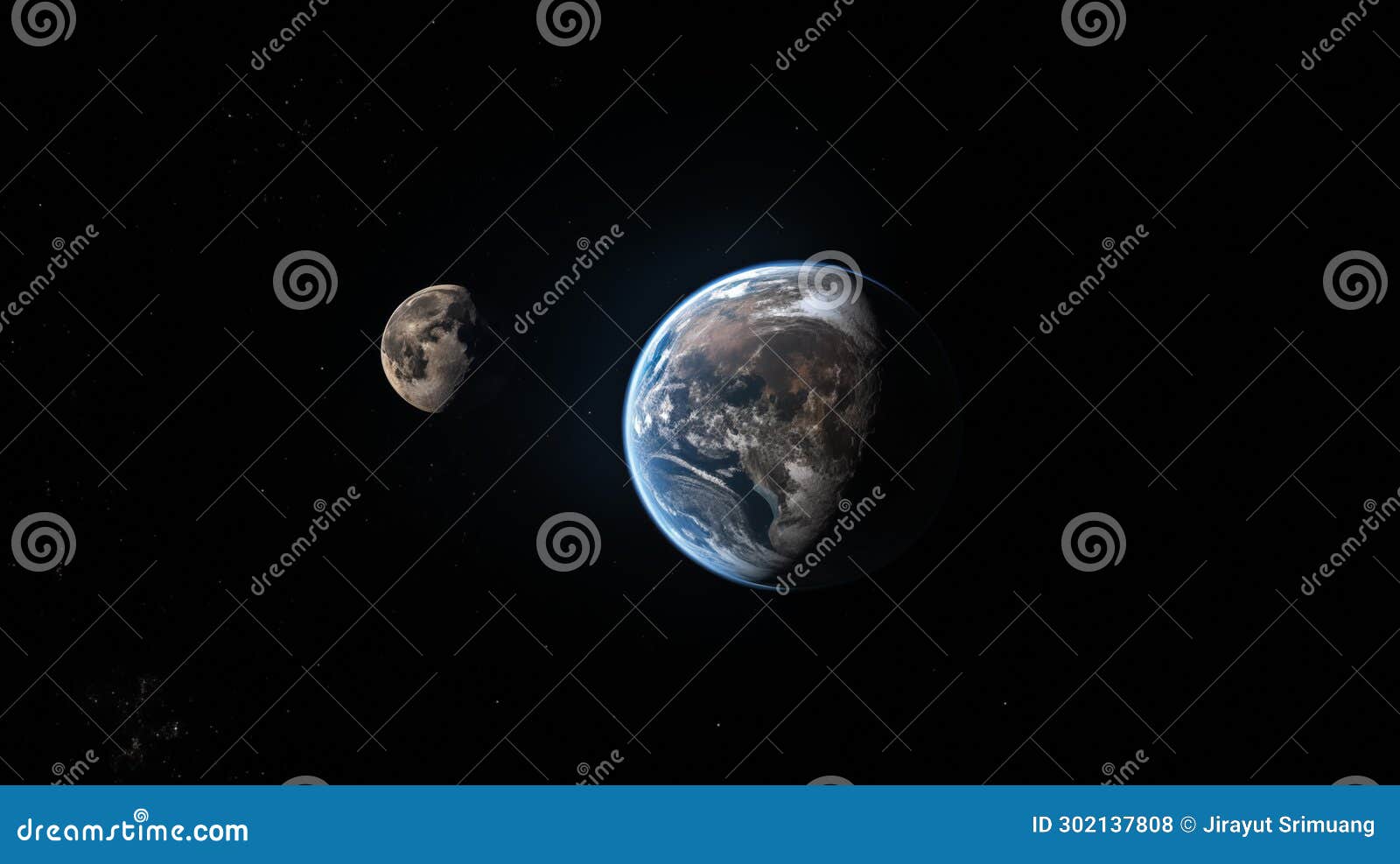 Earth Planet in Outer Space. Earth and Moon, Solar System Element Stock ...