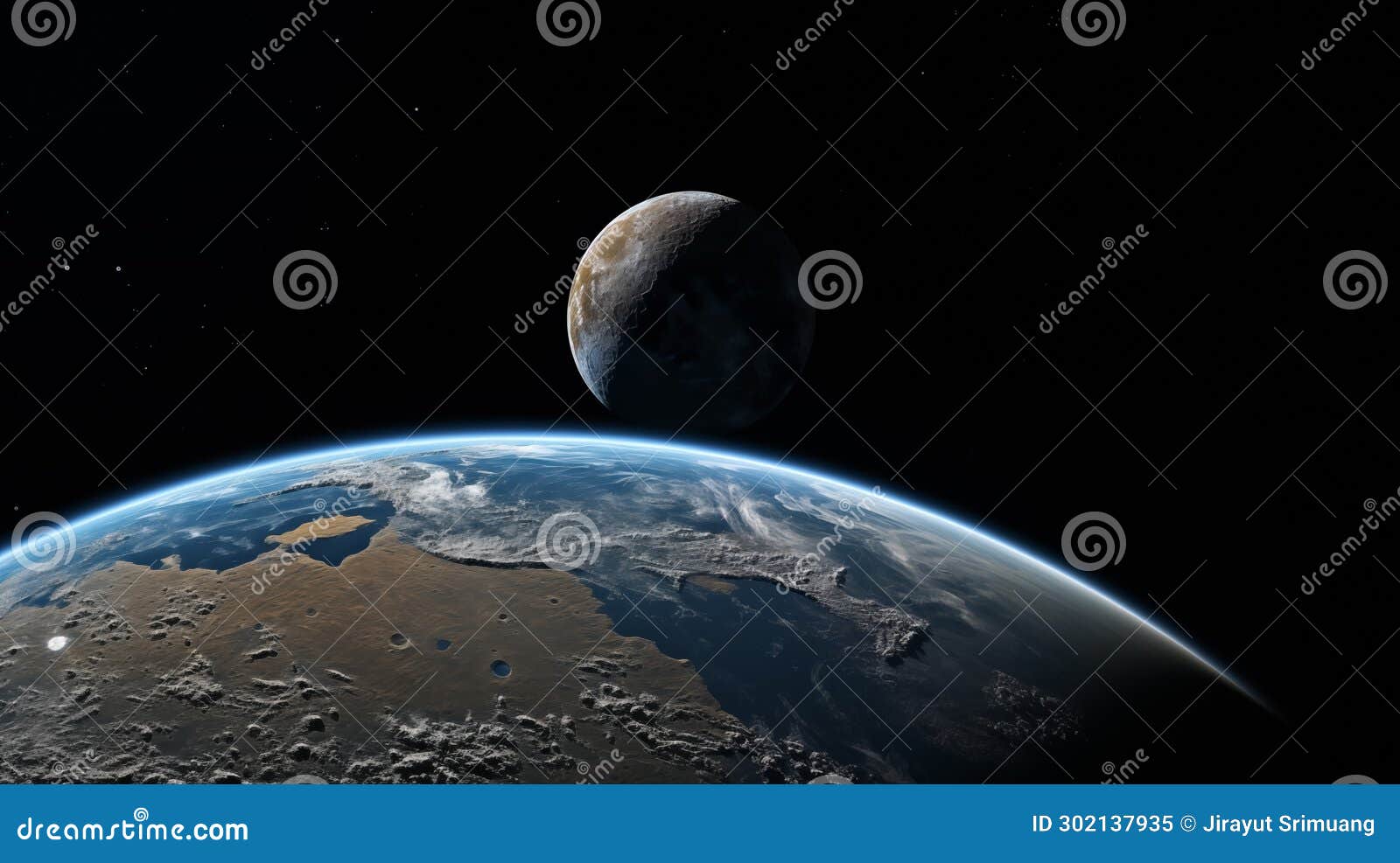 Earth Planet in Outer Space. Earth and Moon, Solar System Element Stock ...