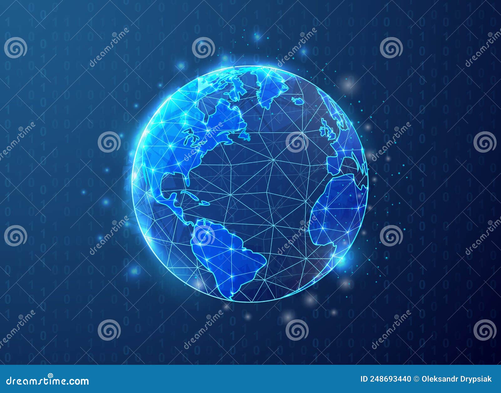 Earth Planet Polygonal Symbol with Binary Code Background. Space ...