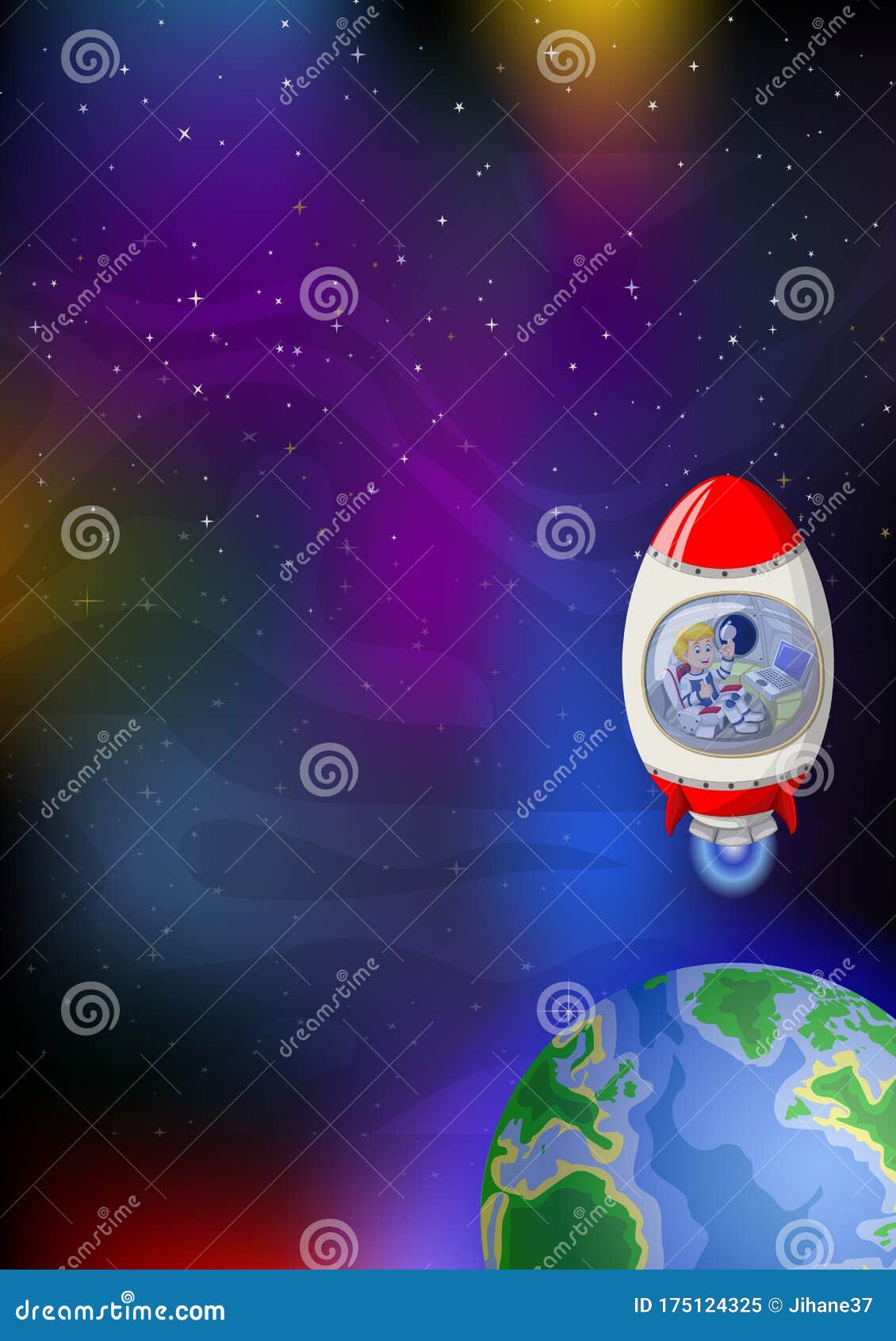 Earth Planet with Rocket in Galaxy Space Cartoon Stock Illustration ...