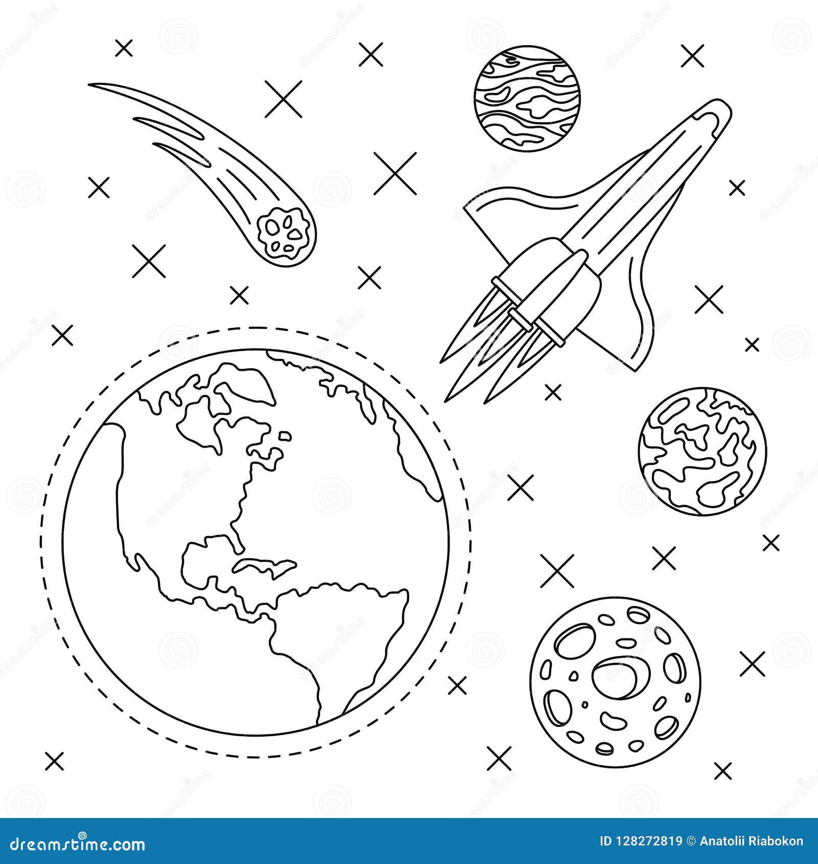 Earth Planet Space Concept Background, Outline Style Stock Vector ...
