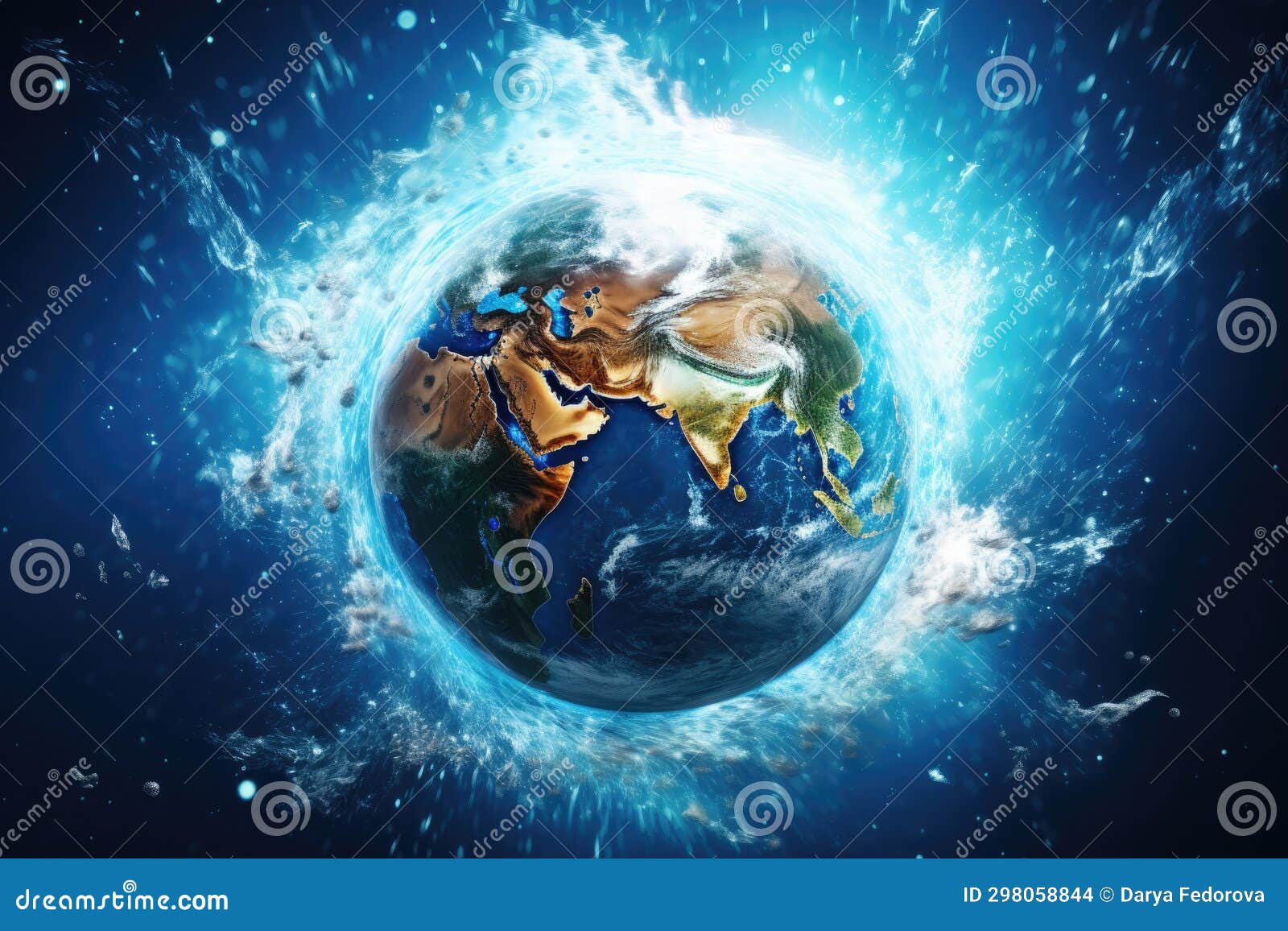 Earth Planet in Splash of Water. View of Outer Space Stock Photo ...