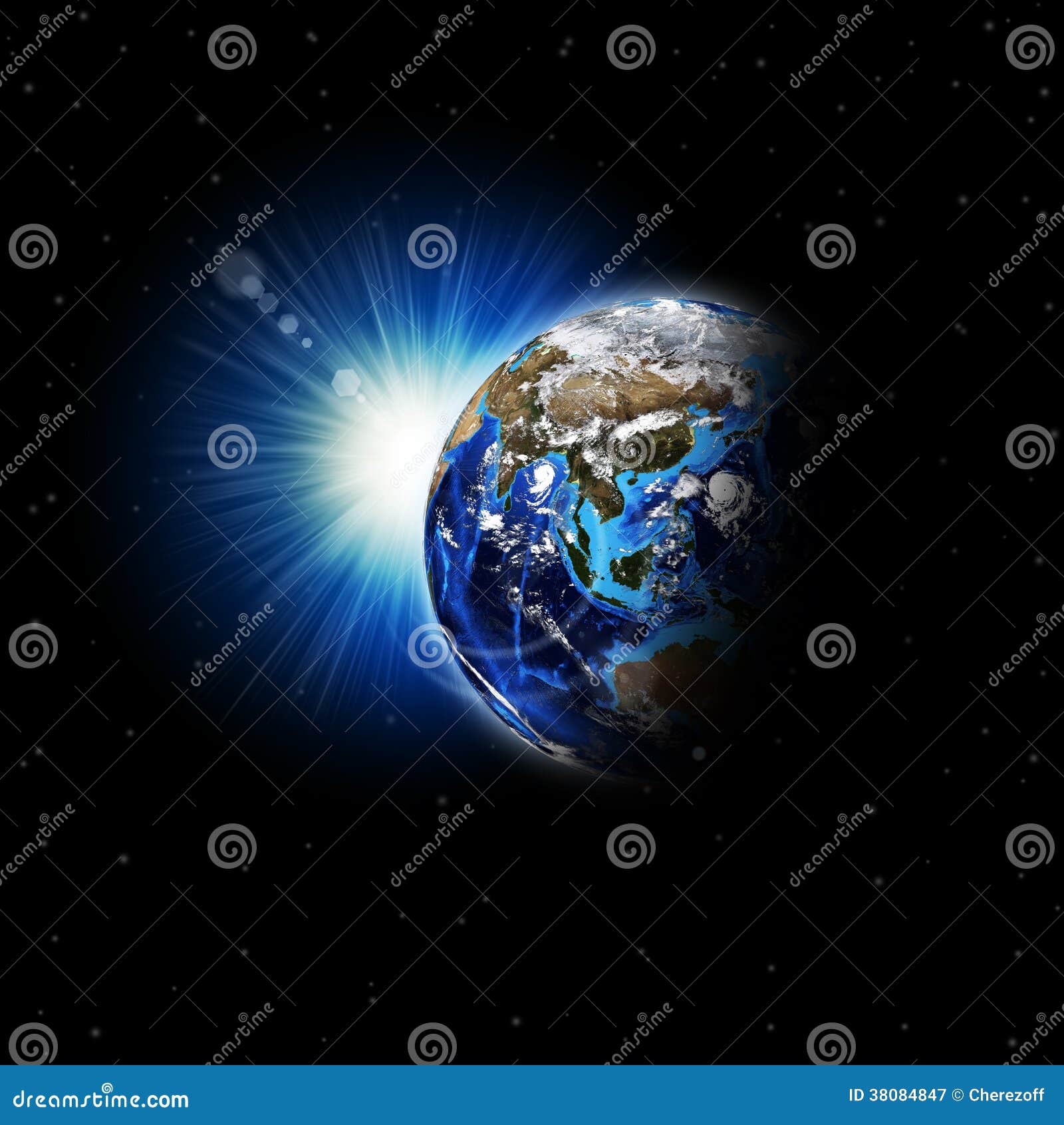Earth planet in sun rays stock illustration. Illustration of life ...