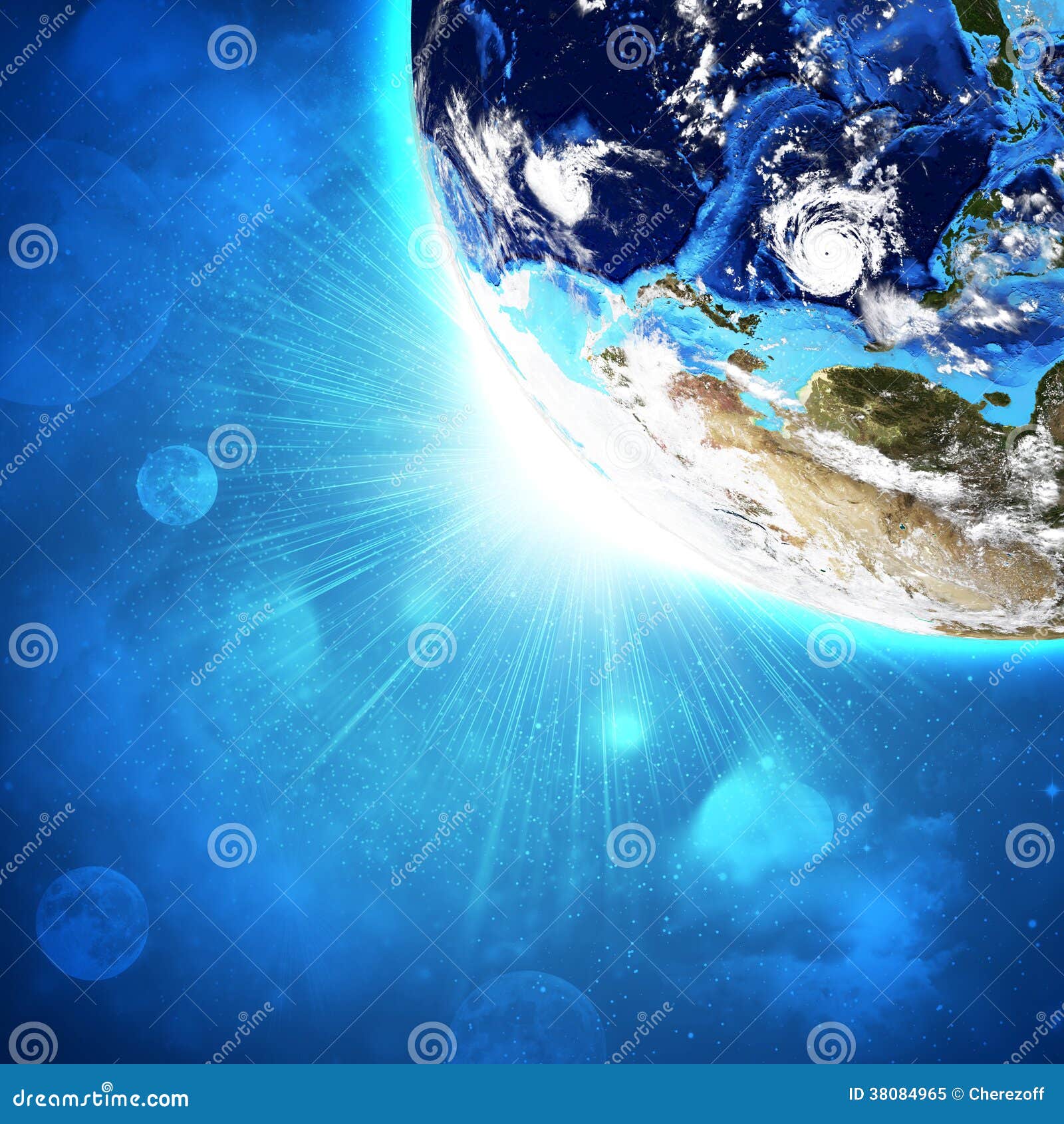 Earth planet in sun rays stock illustration. Illustration of fantasy ...