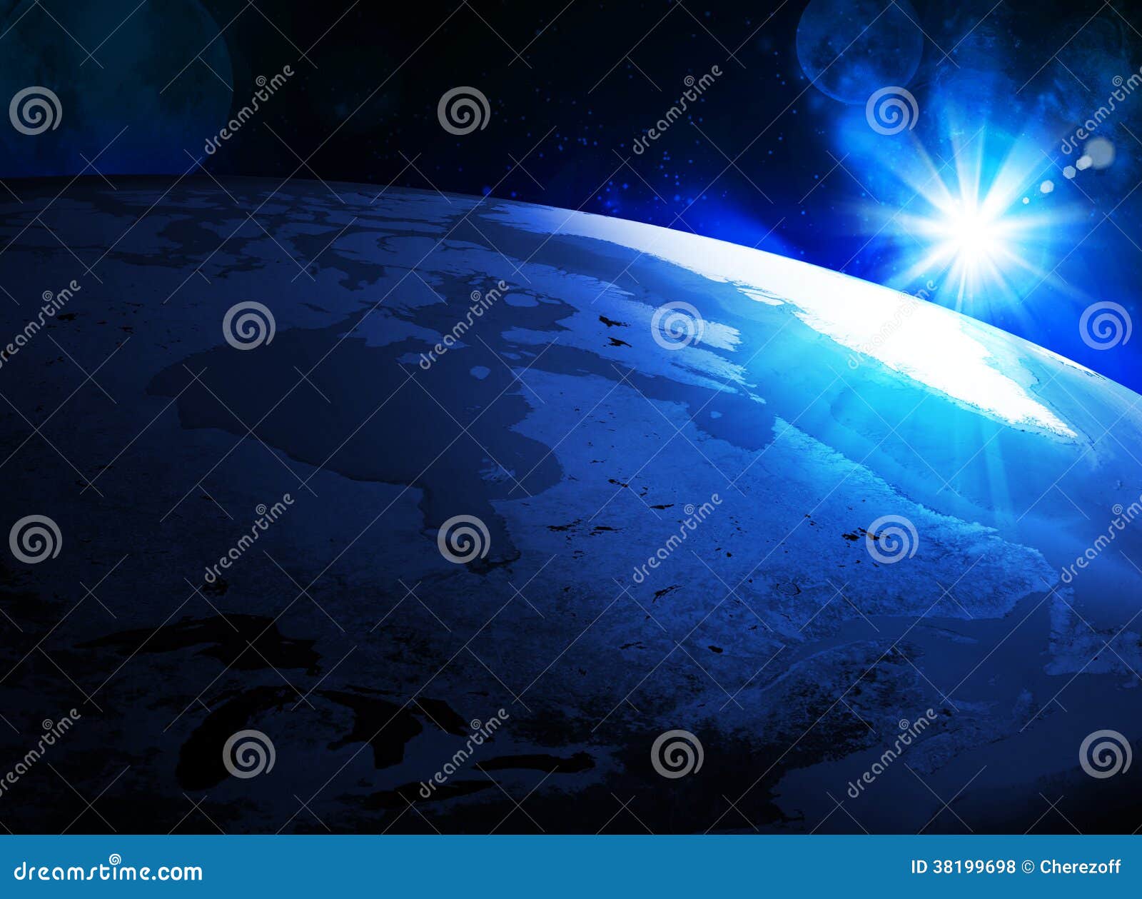 Earth planet in sun rays stock illustration. Illustration of astro ...