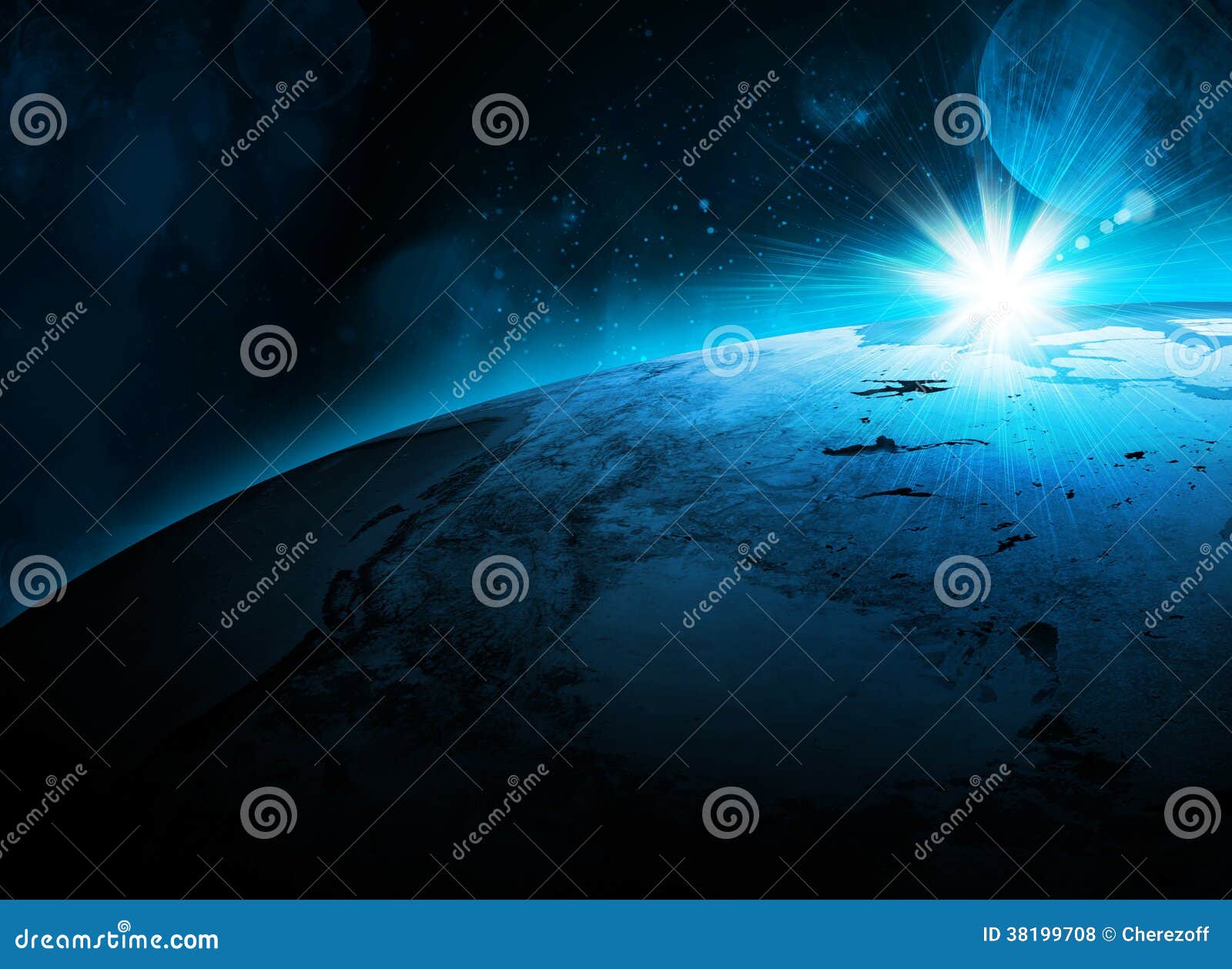Earth planet in sun rays stock illustration. Illustration of ...
