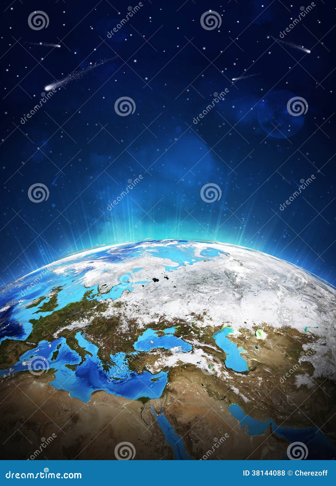 Earth planet in sun rays stock illustration. Illustration of ...