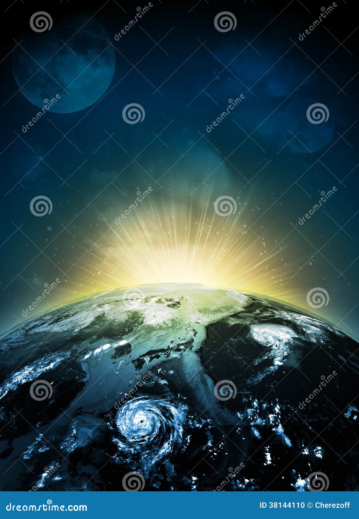 Earth planet in sun rays stock illustration. Illustration of aerial ...