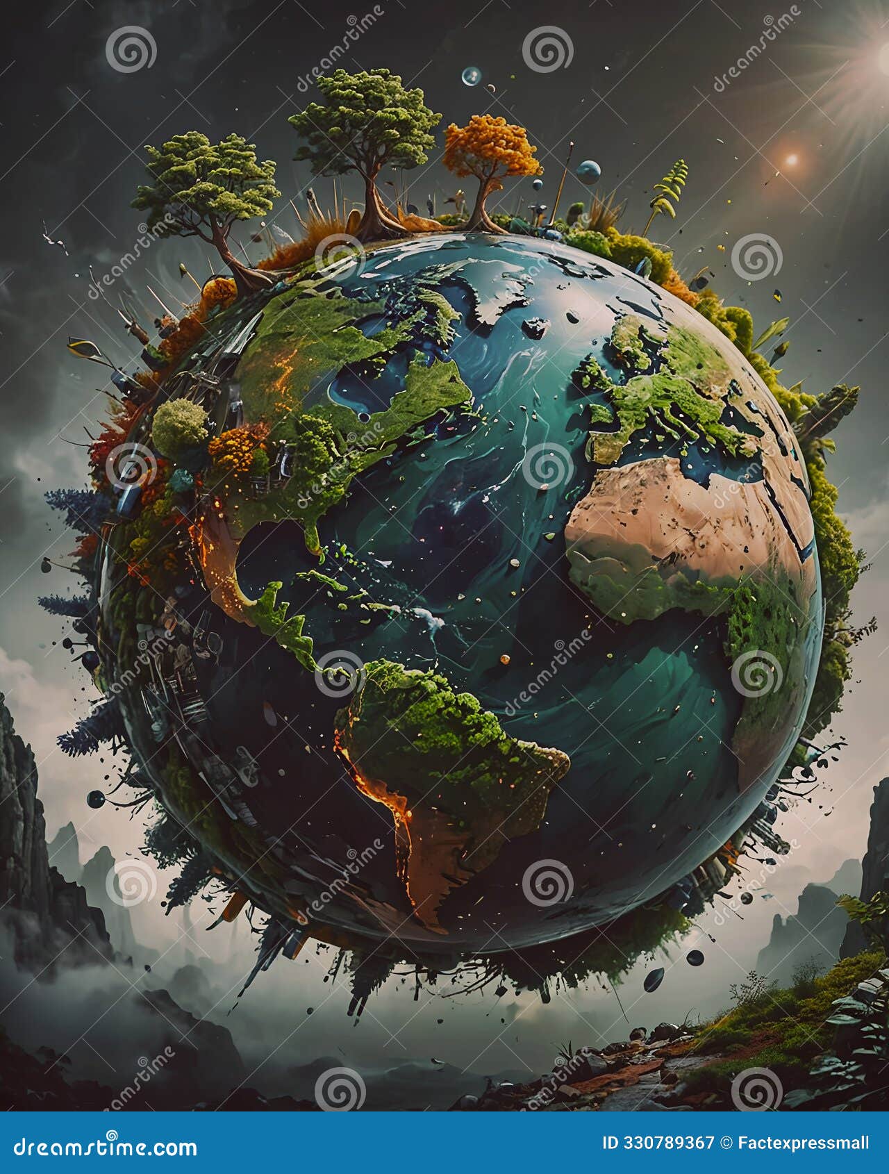 Earth Planet with Tree on the Top. Stock Illustration - Illustration of ...