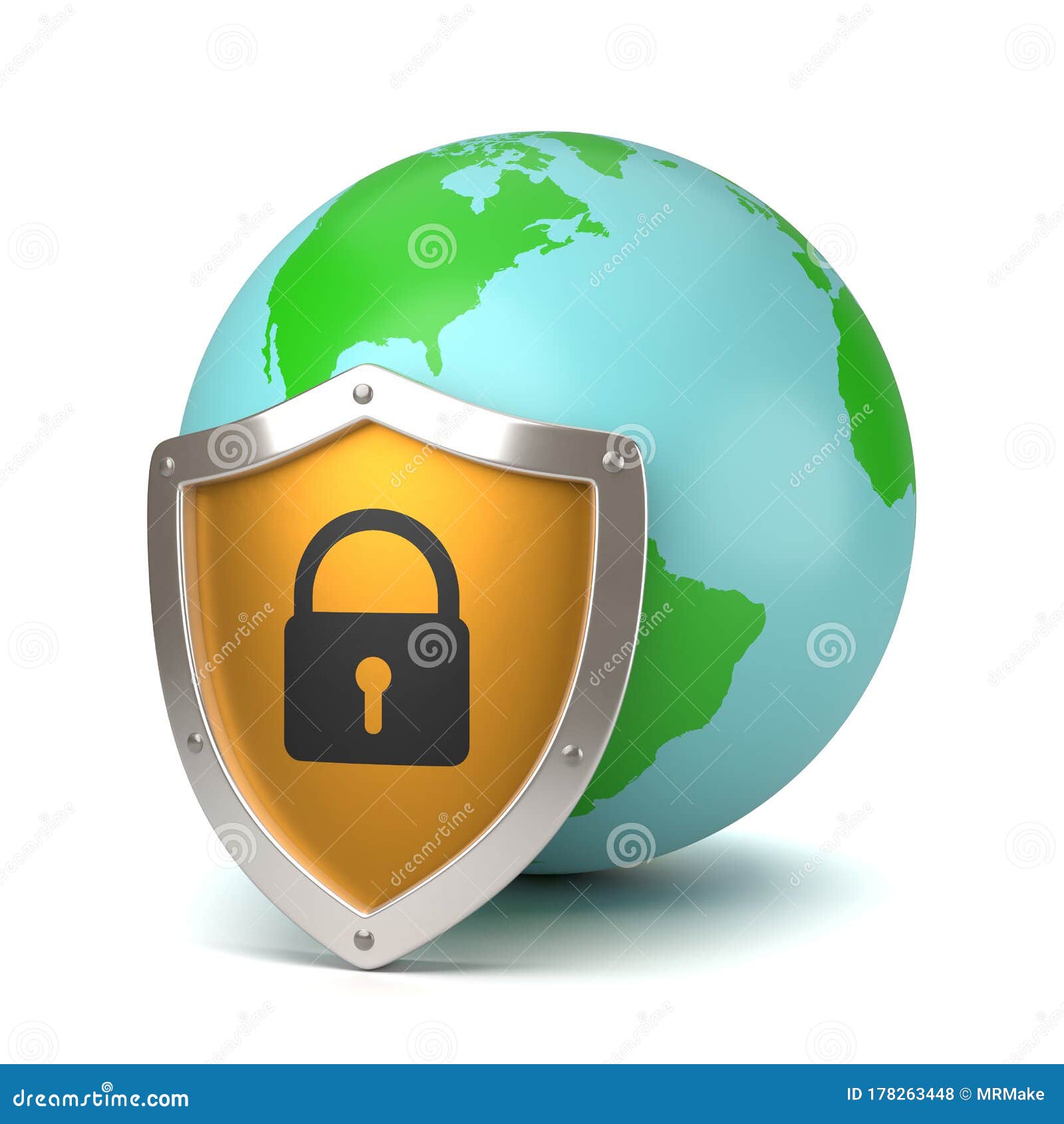 Earth Protected by a Yellow Metallic Shield with Padlock Stock ...