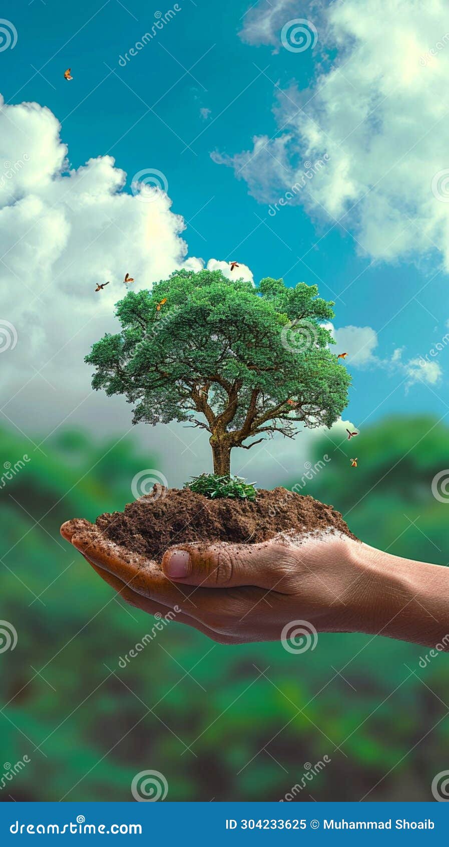 Earth Protector Concept of Saving the World with a Tree in Hand Stock ...