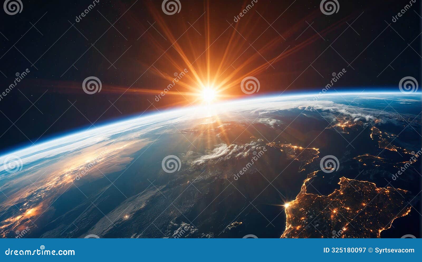 The Earth with a Radiant Sun and Distant Planets, Viewed from Space ...