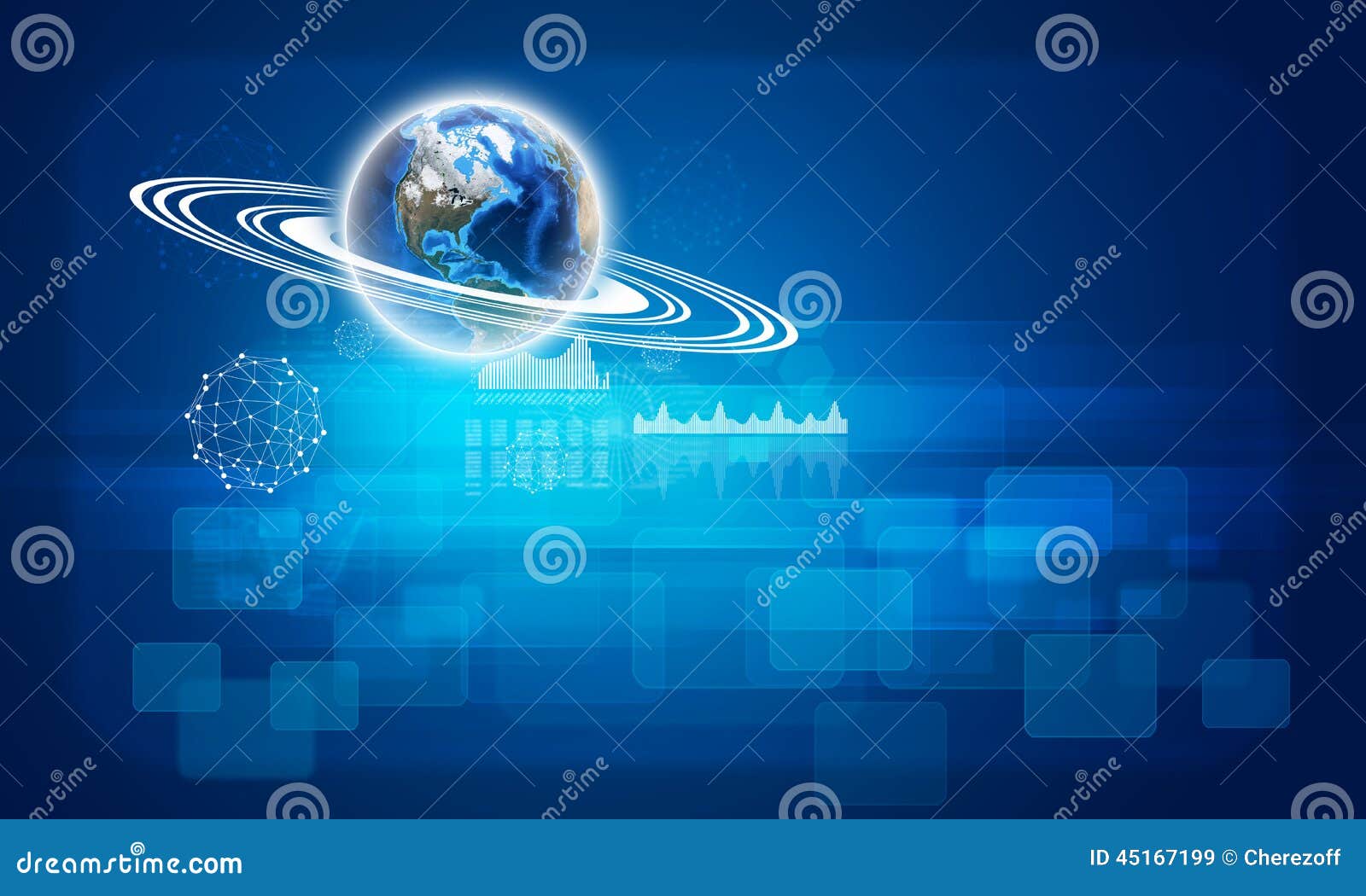 Earth with Rectangles, Graphs and Wire-frame Stock Illustration ...