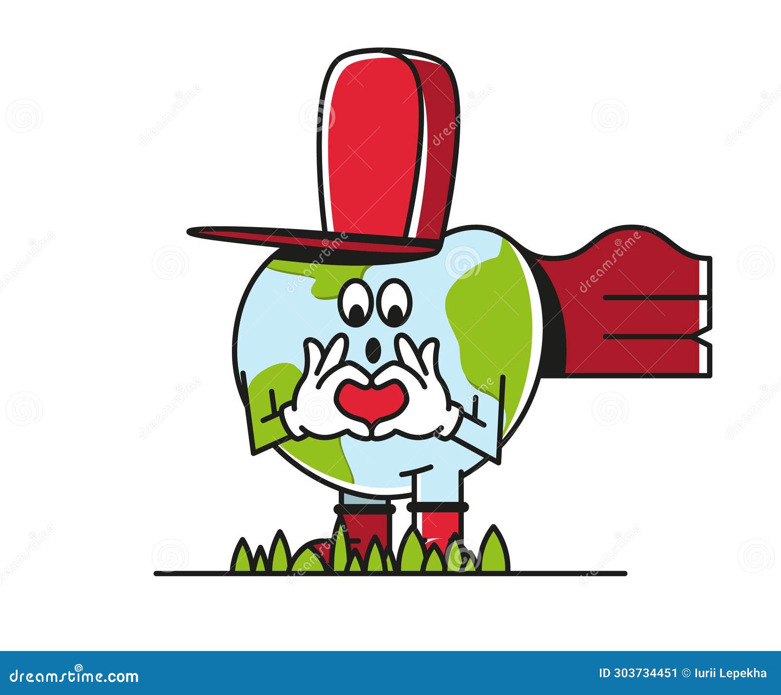 Earth in a Red Cap Shows a Heart. Graphic Design. Vector Illustration ...