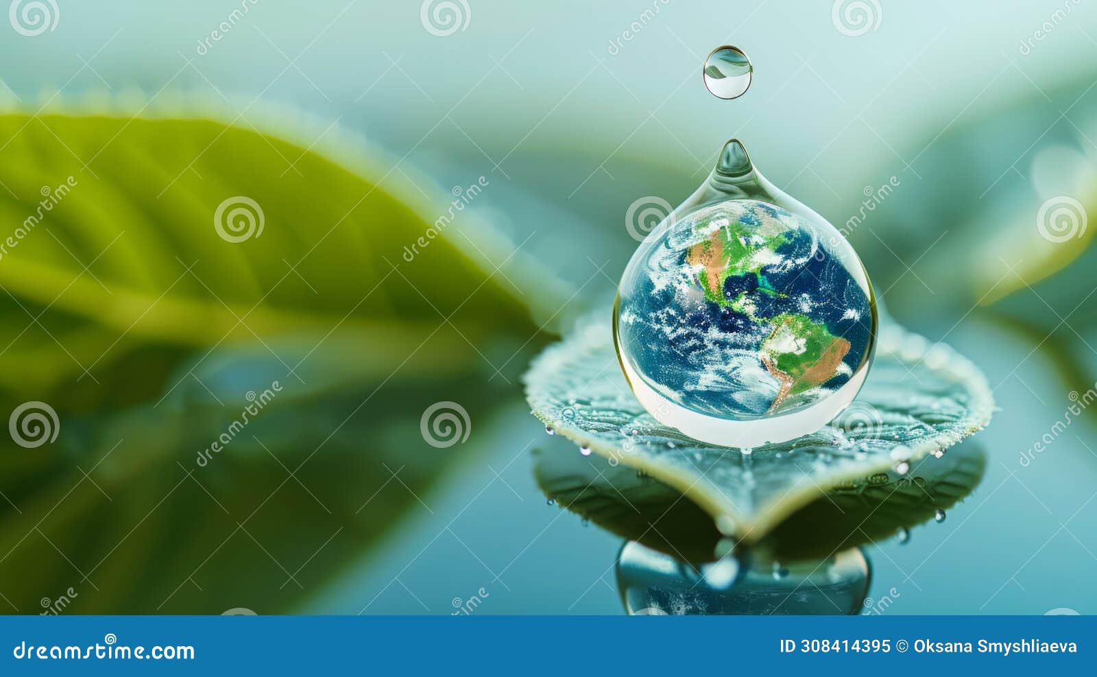 Earth Reflection in Water Droplet on Leaf - Symbolizing Earth Day ...