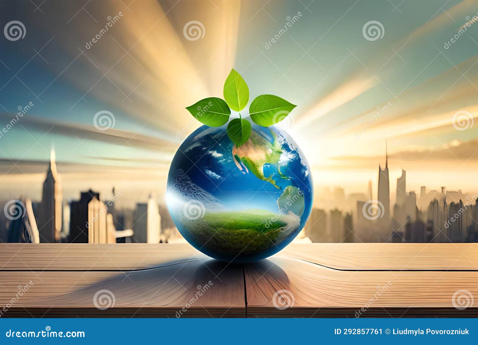 Earth on Reflective Blue Surface. 3D Illustration Stock Illustration ...