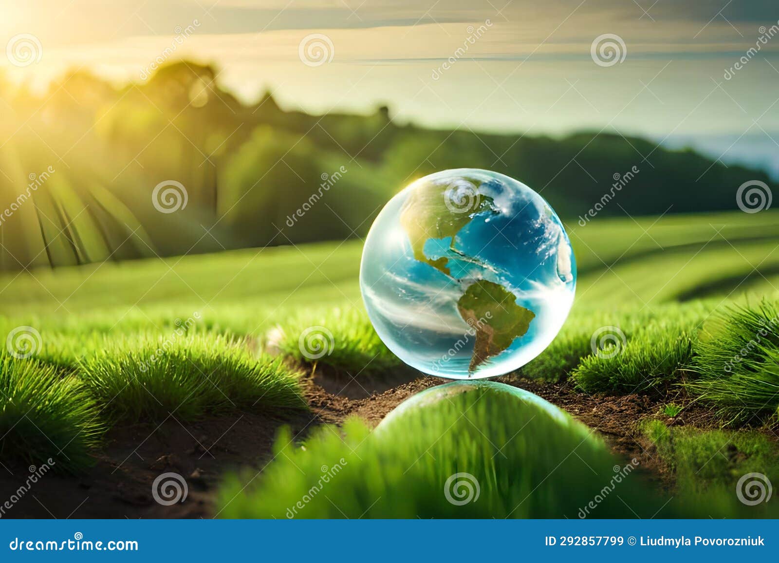 Earth on Reflective Blue Surface. 3D Illustration Stock Illustration ...