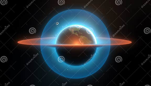 Earth with a Ring and Blue Light, Stock Illustration - Illustration of ...